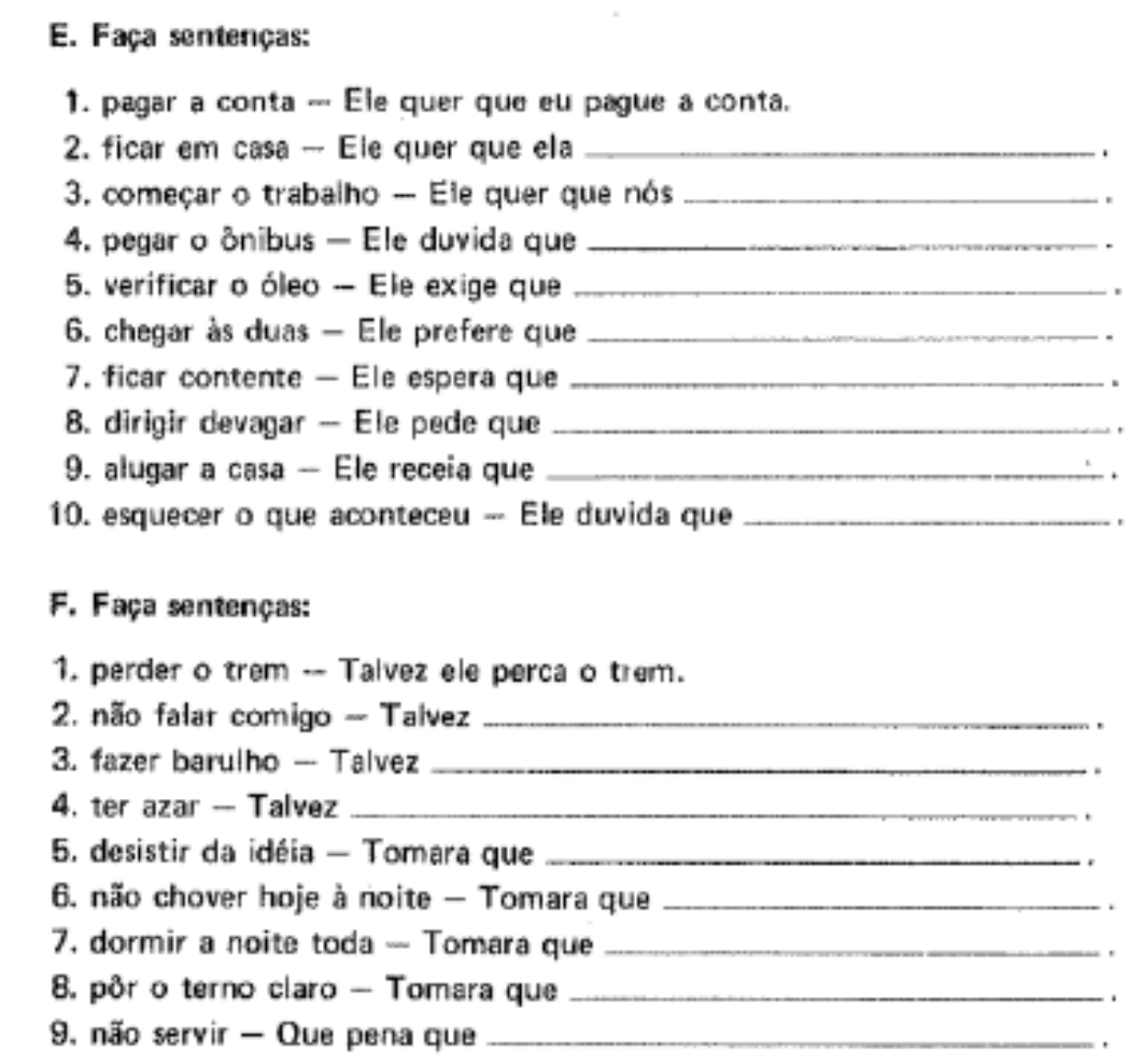 exercicios do presente do subjuntivo - Português