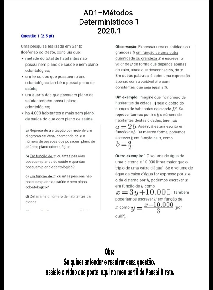 AD1- Métodos deterministicos 1 - Questão 1- 2020.1 - Métodos Determinísticos