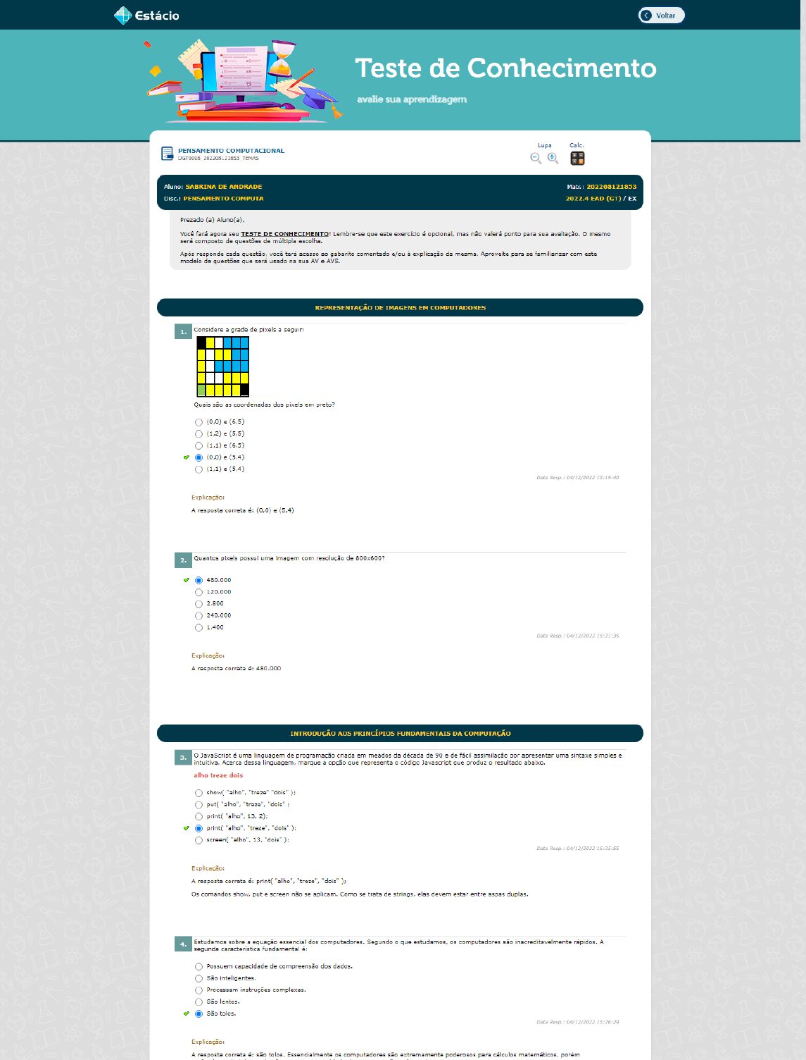 PENSAMENTO COMPUTACIONAL TESTE DE CONHECIMENTO - Computacional
