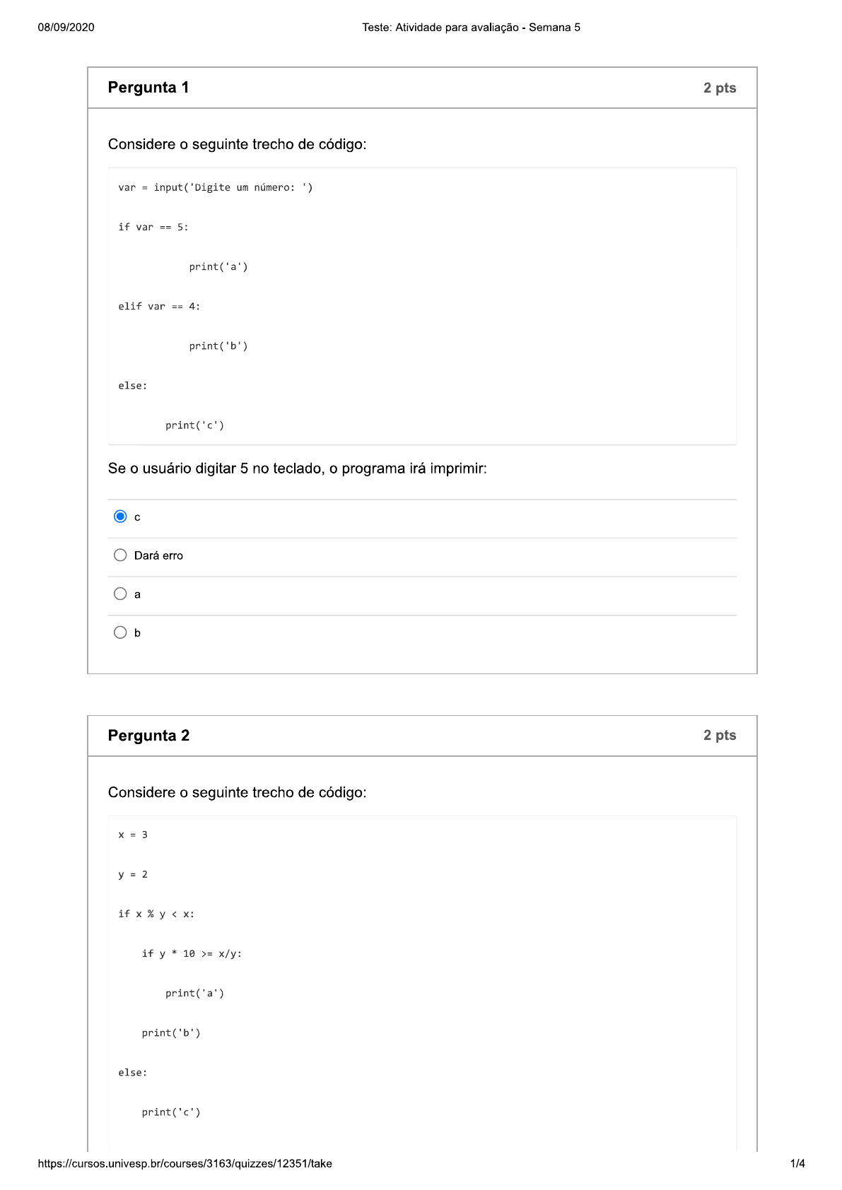 ALGORITMOS E PROGRAMAÇÃO DE COMPUTADORES TestesAtividade para avaliação ...