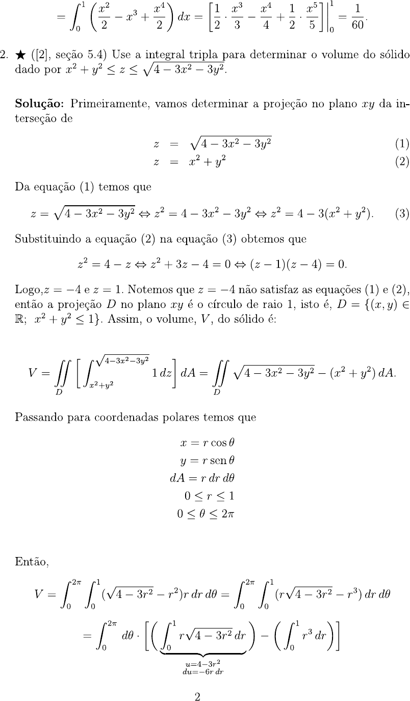 Exercícios Resolvidos - Integrais Triplas - Cálculo III