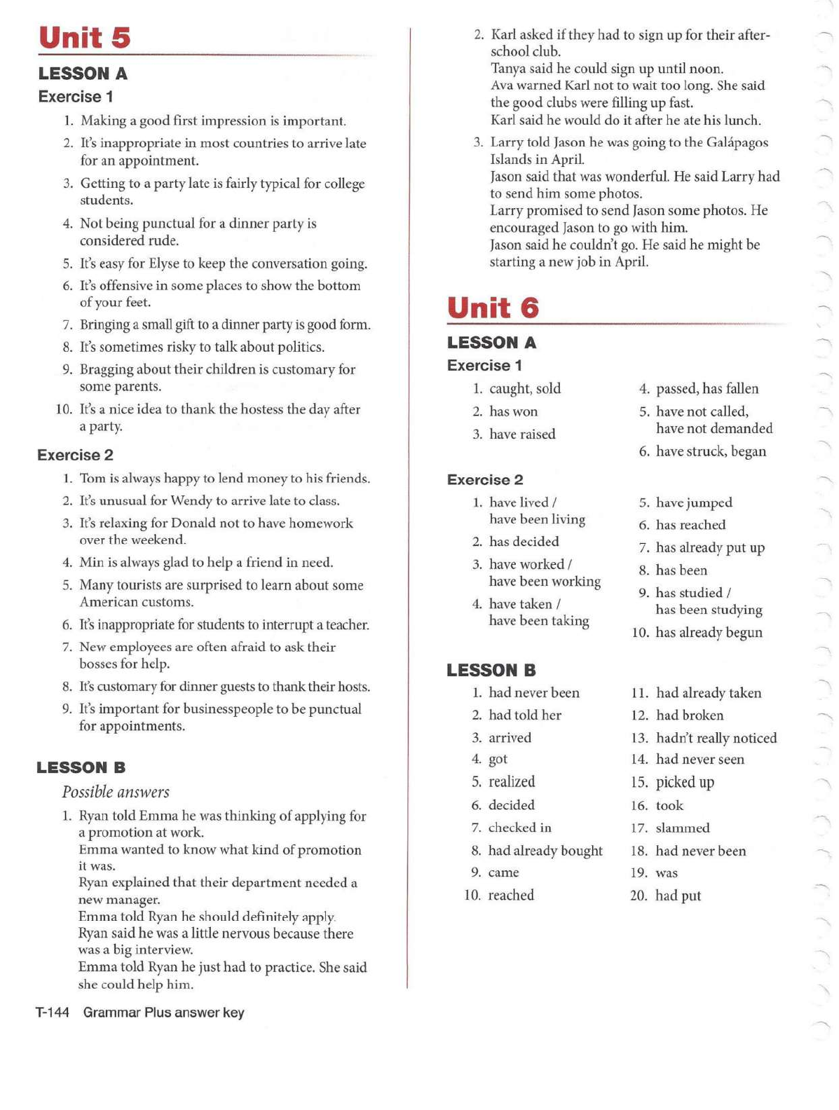 Passages -Level 1 - Grammar Plus and Vocabulary Plus Answer Key - Inglês