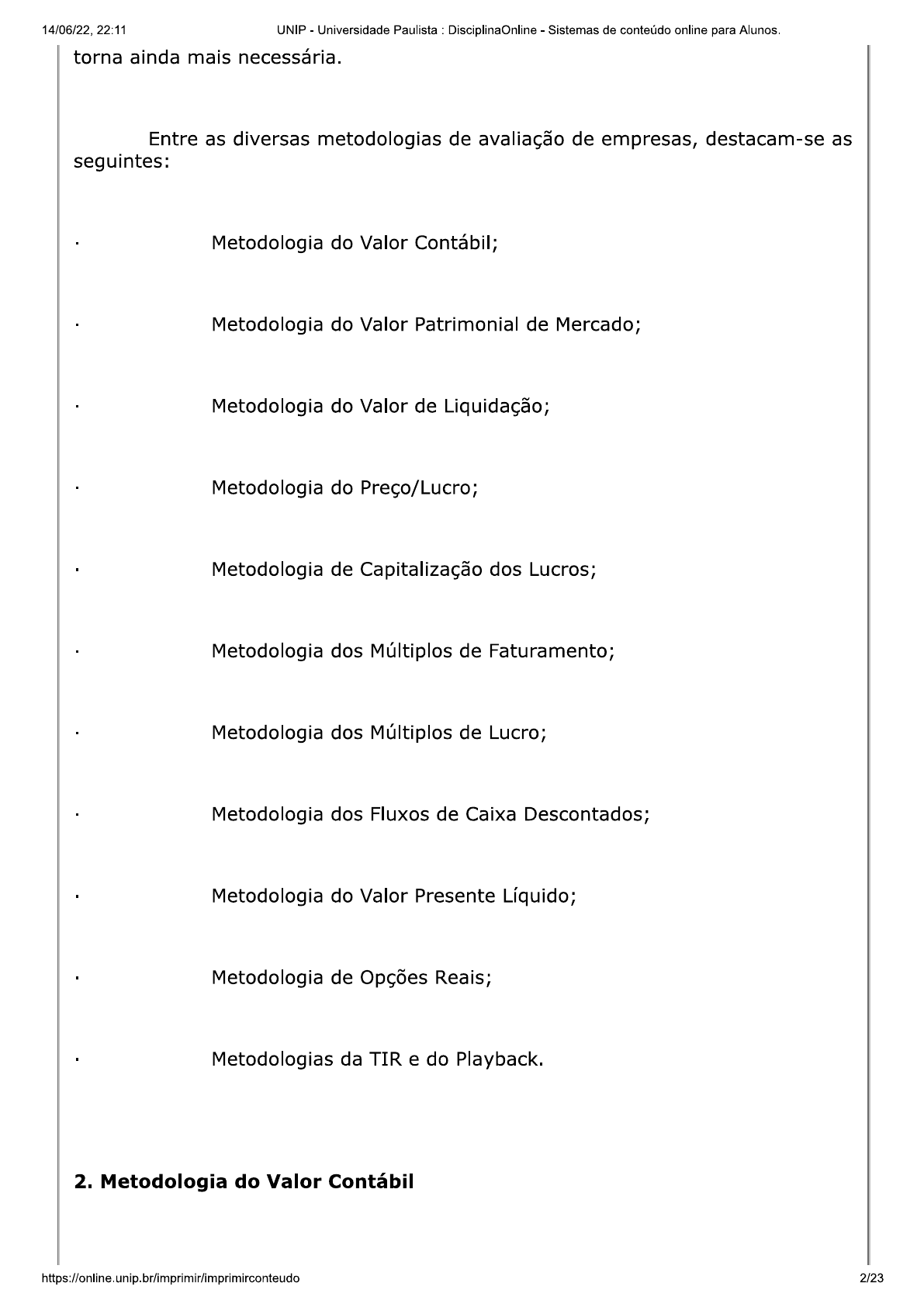 1 INTRODUÇÃO E METODOLOGIA DO VALOR CONTÁBIL - Avaliação de Empresas
