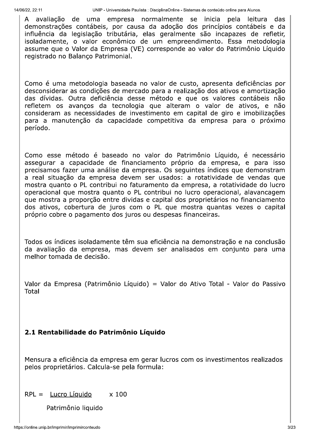1 INTRODUÇÃO E METODOLOGIA DO VALOR CONTÁBIL - Avaliação de Empresas