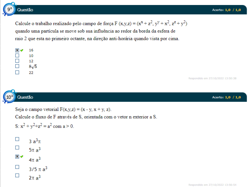 Simulado 4 CÁLCULO DE INTEGRAIS MÚLTIPLAS - Cálculo IV