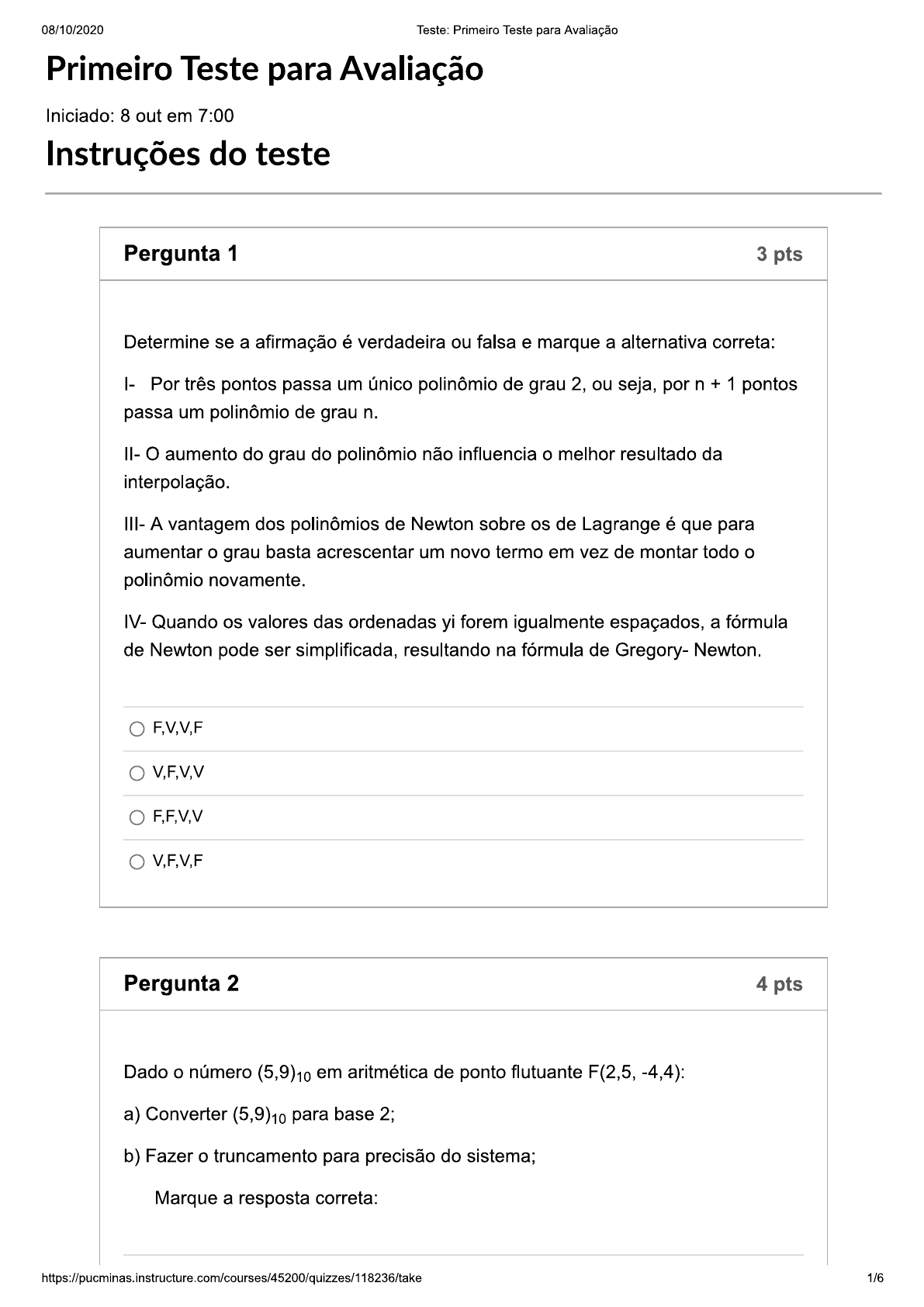 Prova calculo numerico - Cálculo II Prova calculo numerico - Cálculo II