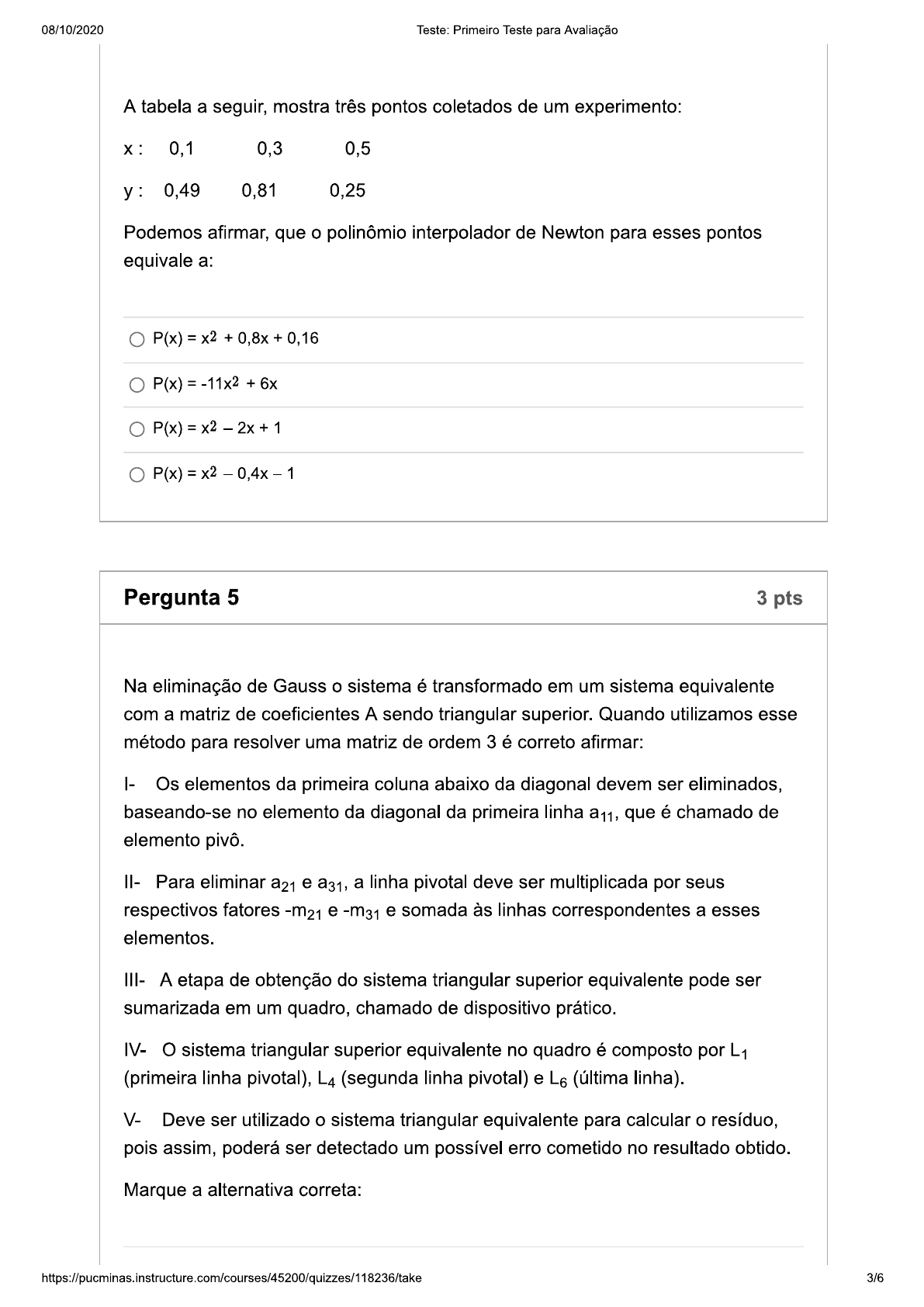 Prova calculo numerico - Cálculo II Prova calculo numerico - Cálculo II
