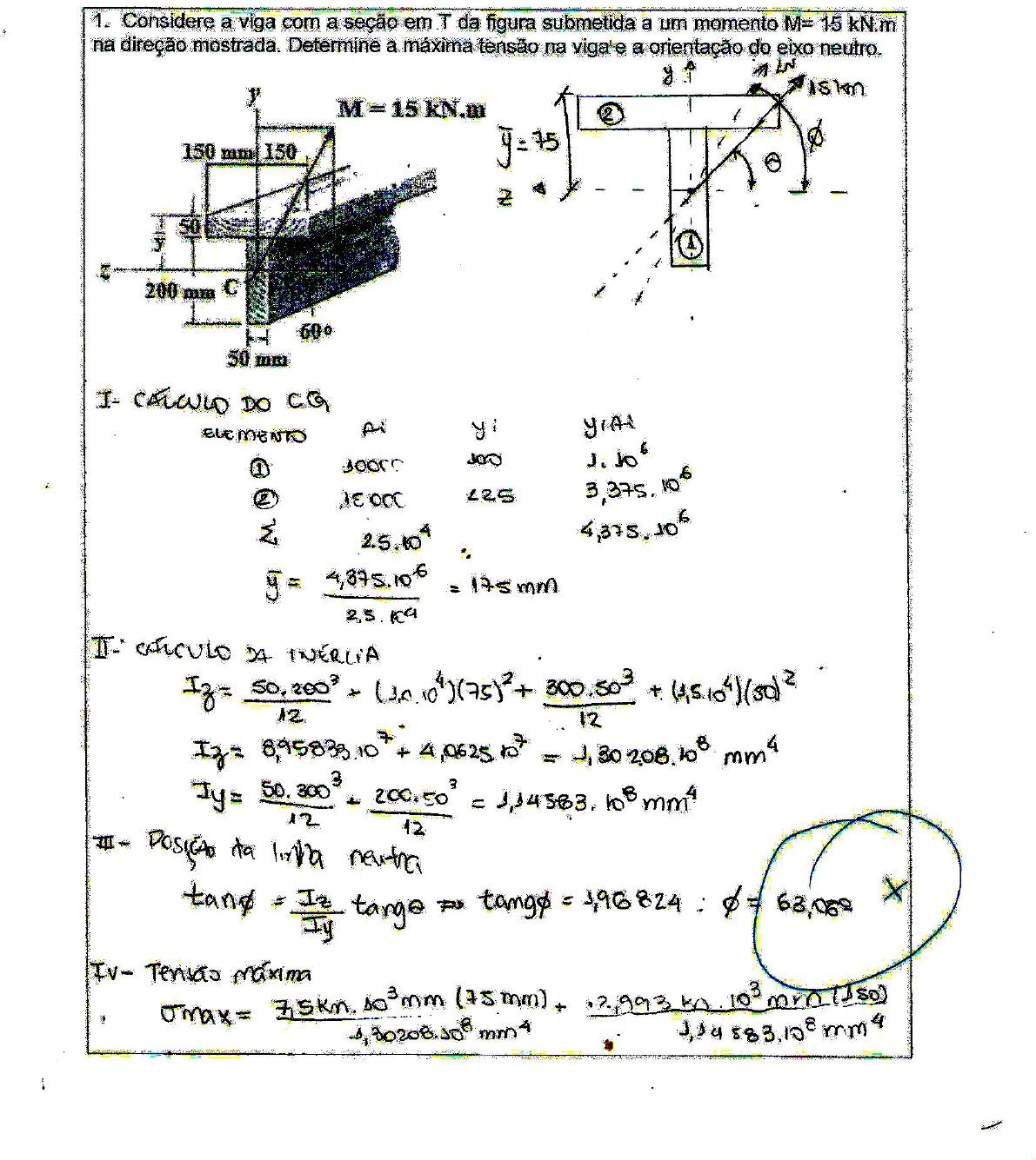 Exercícios Resolvido - Determinação da linha neutra e tensões - Teoria ...