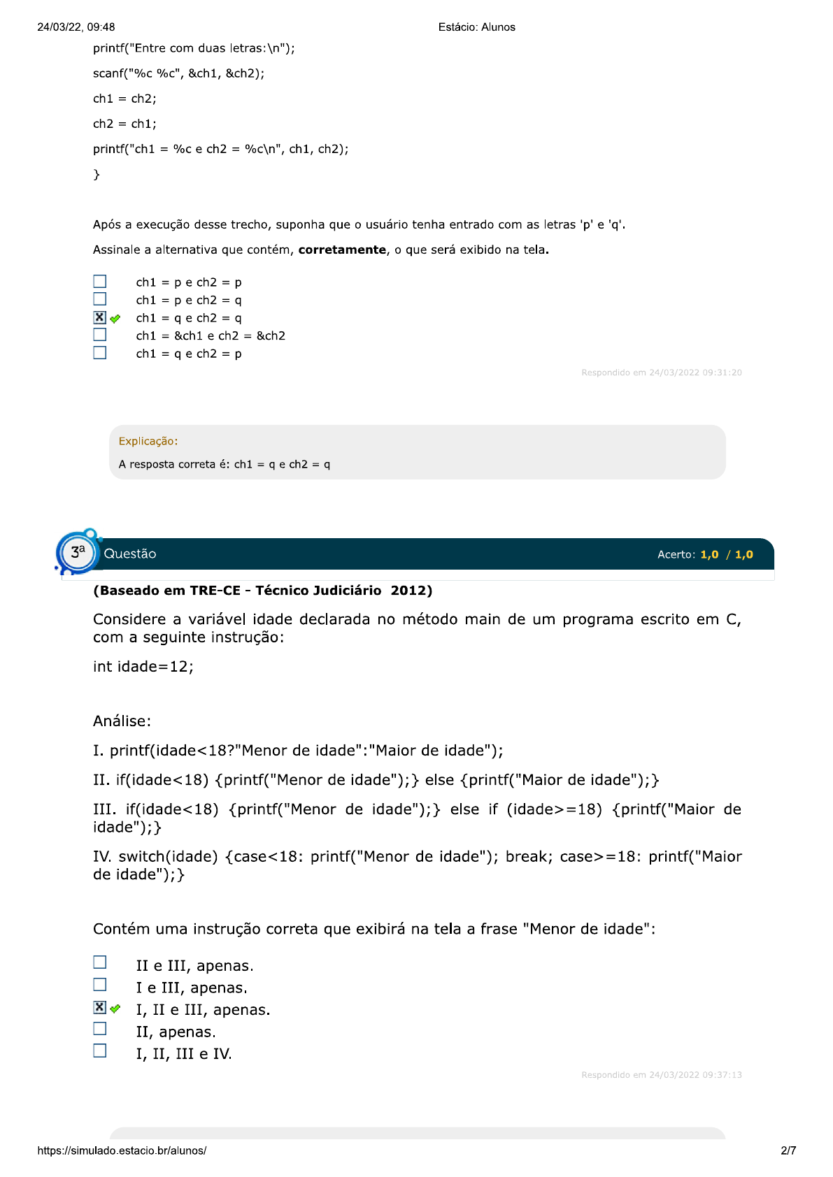 Simulado programação em C - Programação C