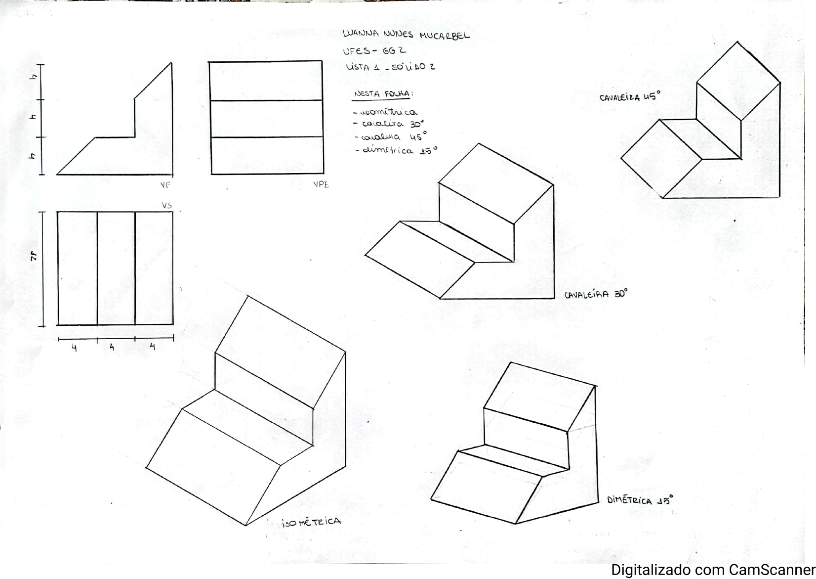EXERCÍCIOS PERSPECTIVA: ISOMÉTRICA, DIMÉTRICA E CAVALERAS - Geometria ...