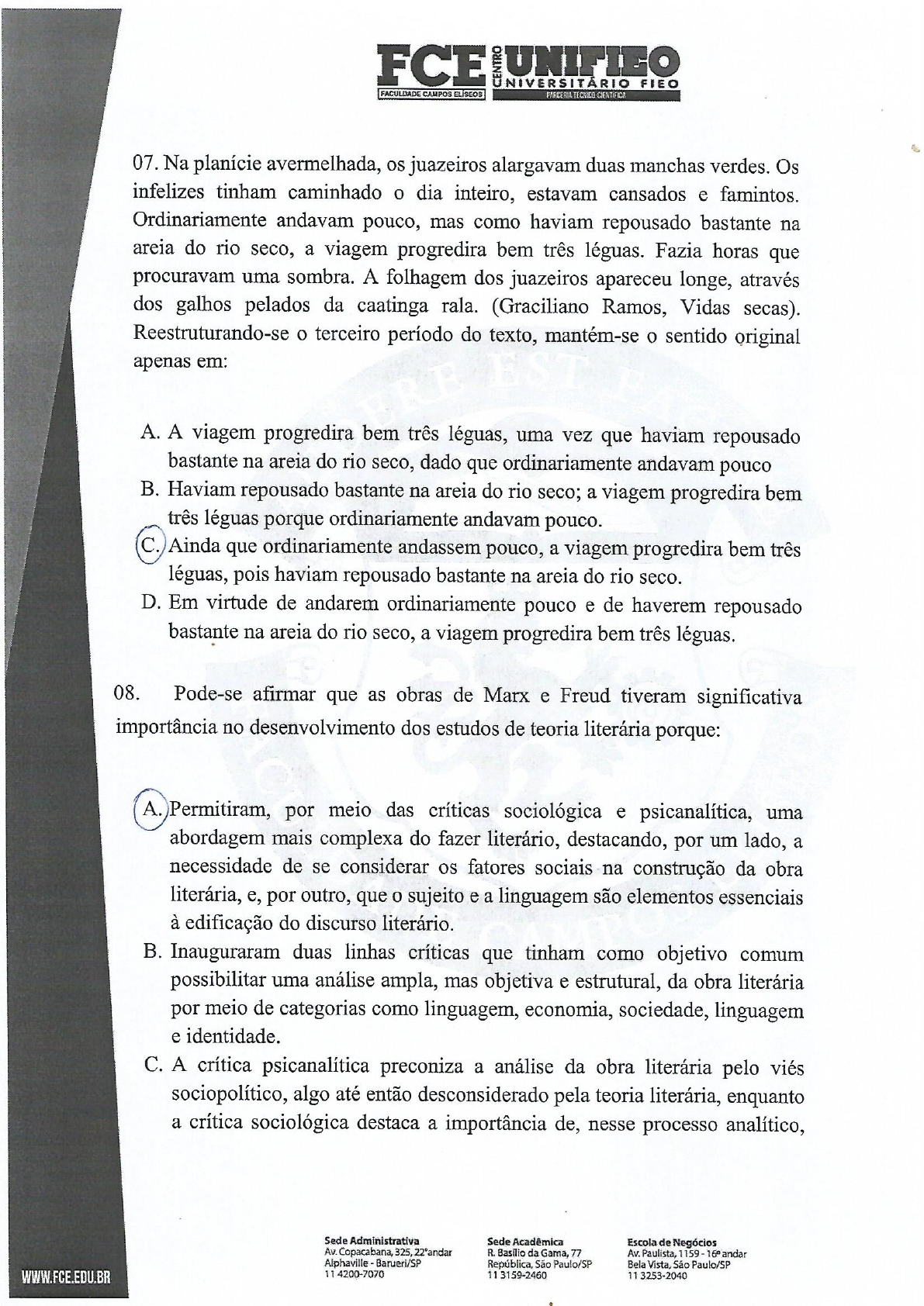 Avaliação Final - Letras - Com Gabarito - FCE - Letras