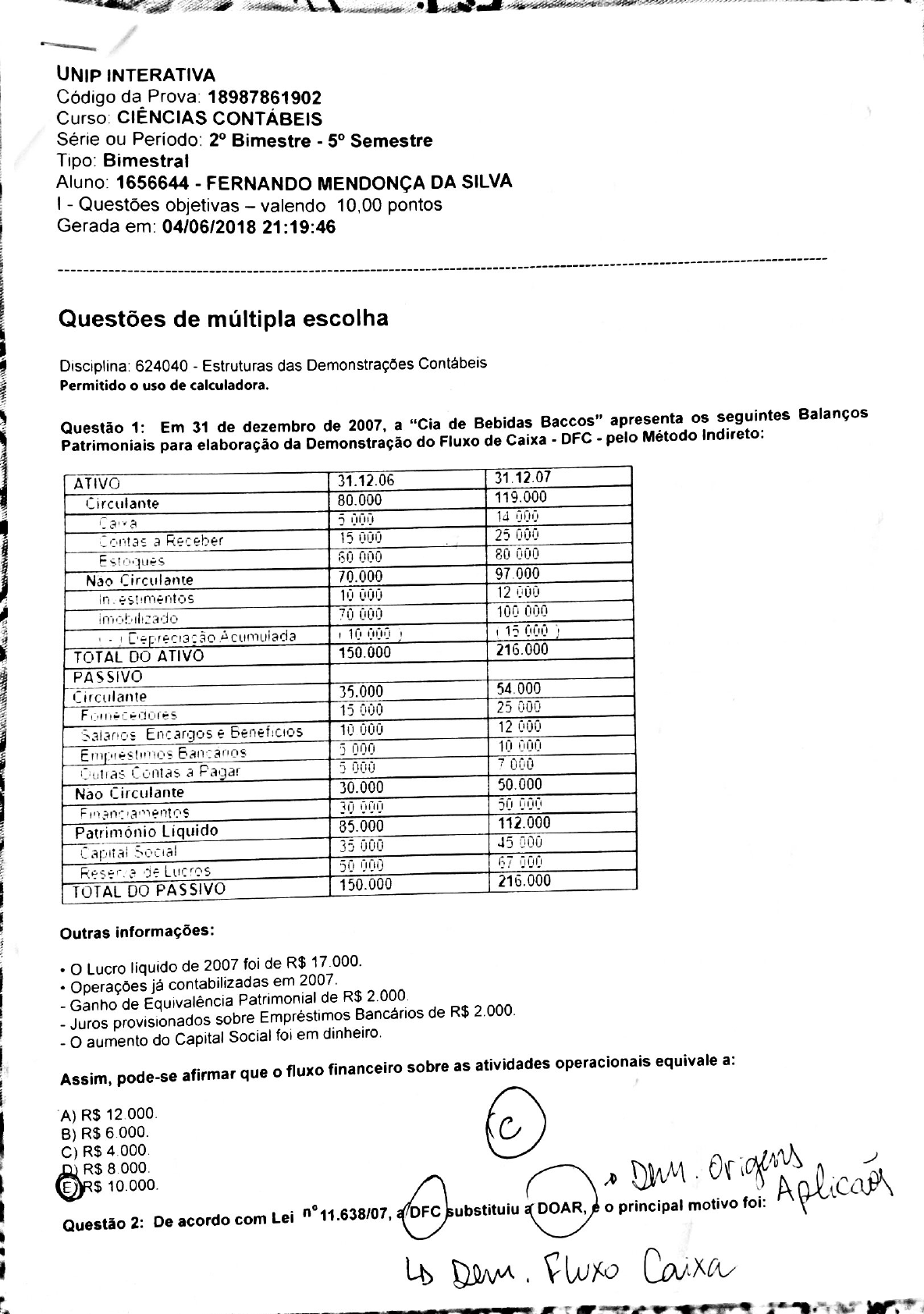 Prova Estrutura Das Demonstrações Contábeis Estrutura Das