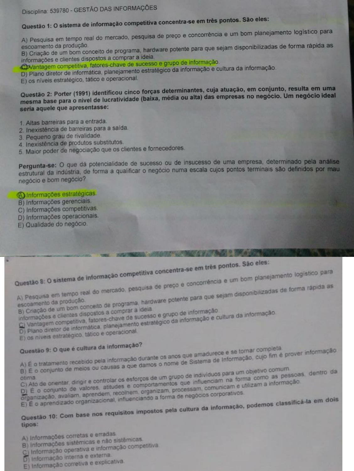 Provas de Gestão das Informações UNIP - Gestão das Informações