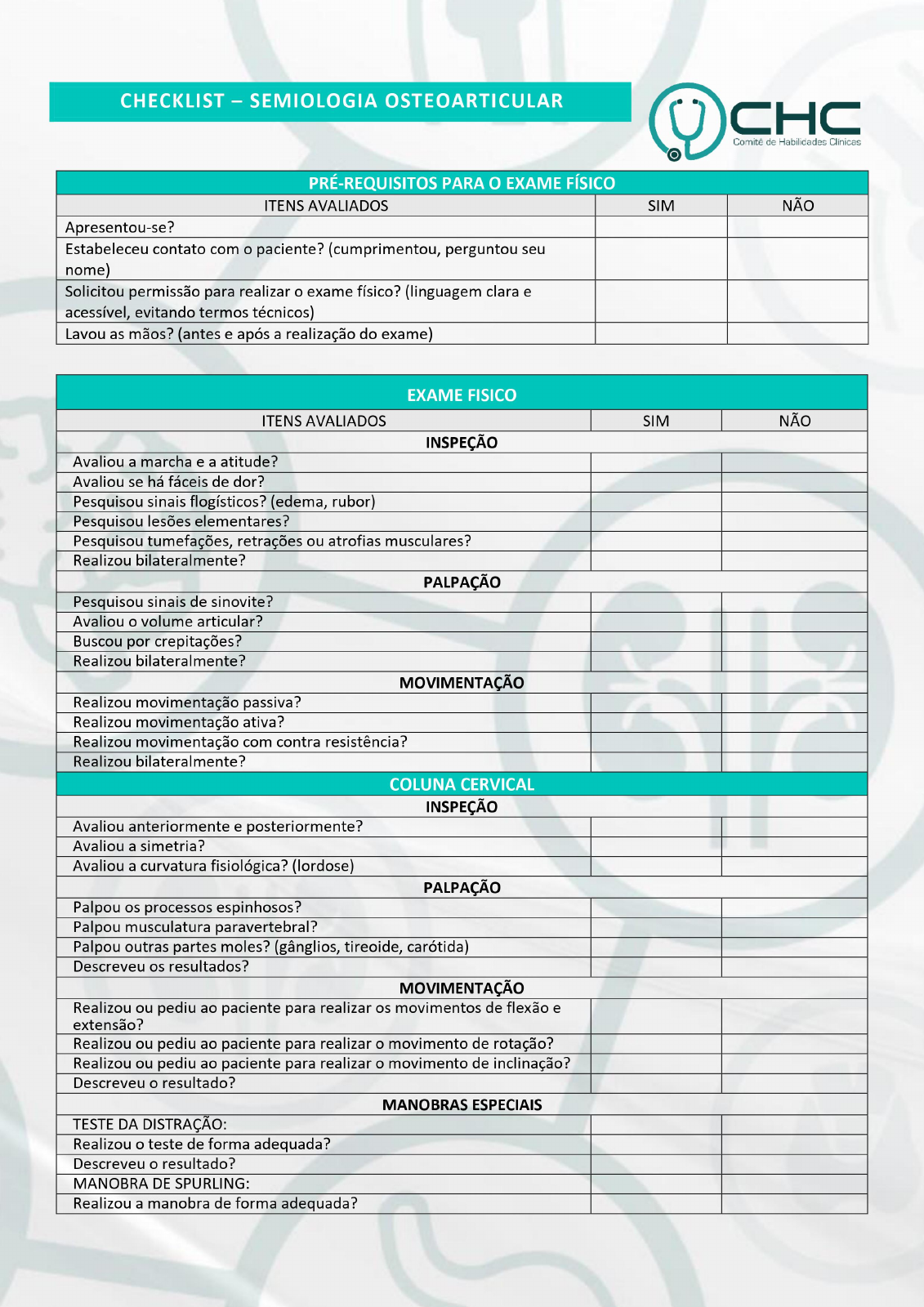 Checklist CHC - Locomotor - Clínica Médica I