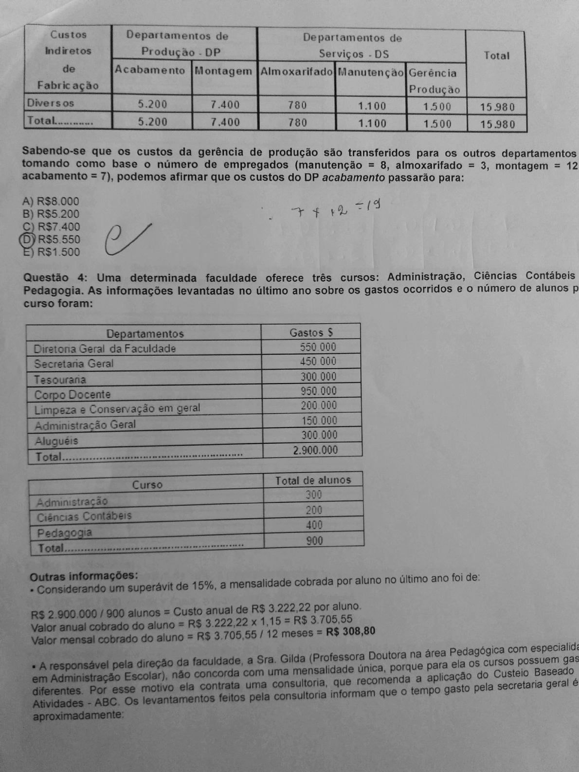 Prova Analise De Custos Anhanguera - LIBRAIN Prova Analise De Custos Anhanguera - LIBRAIN