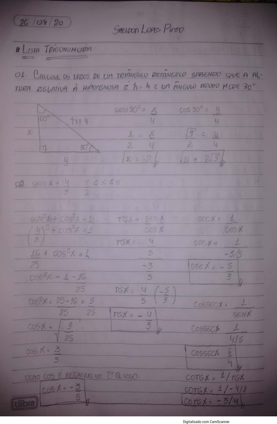 Eletrotécnica - Matemática - Exercícios de Trigonometria - Sheldon ...