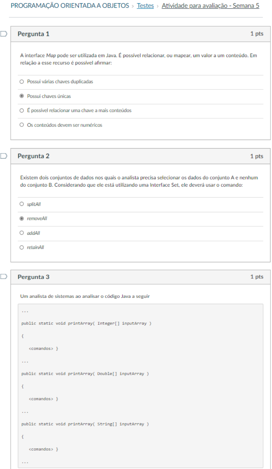 Programação Orientada A Objetos Atividade Para Avaliação Semana 5