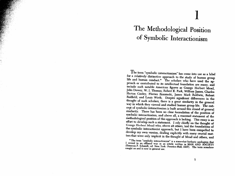 Herbert Blumer Symbolic Interactionism Perspective And Method