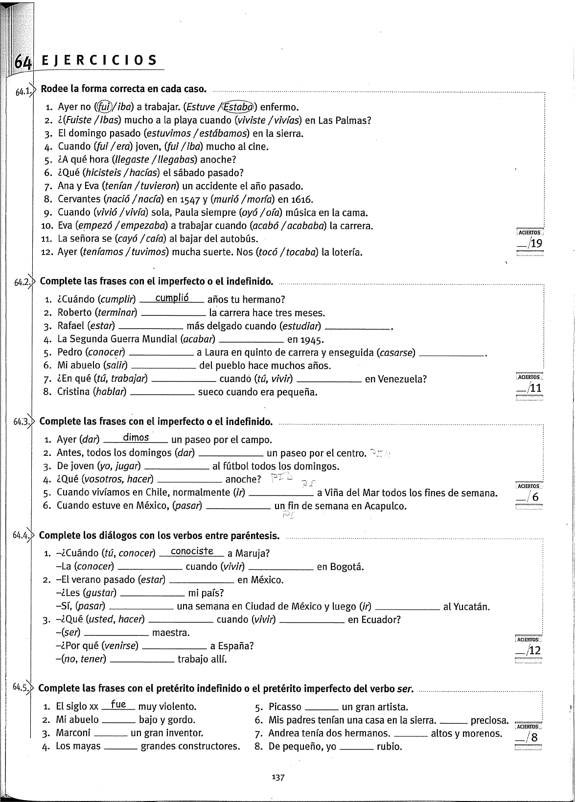 Gramática de uso A1 A2 Pretérito Indefinido y Preterito Imperfecto Pags ...