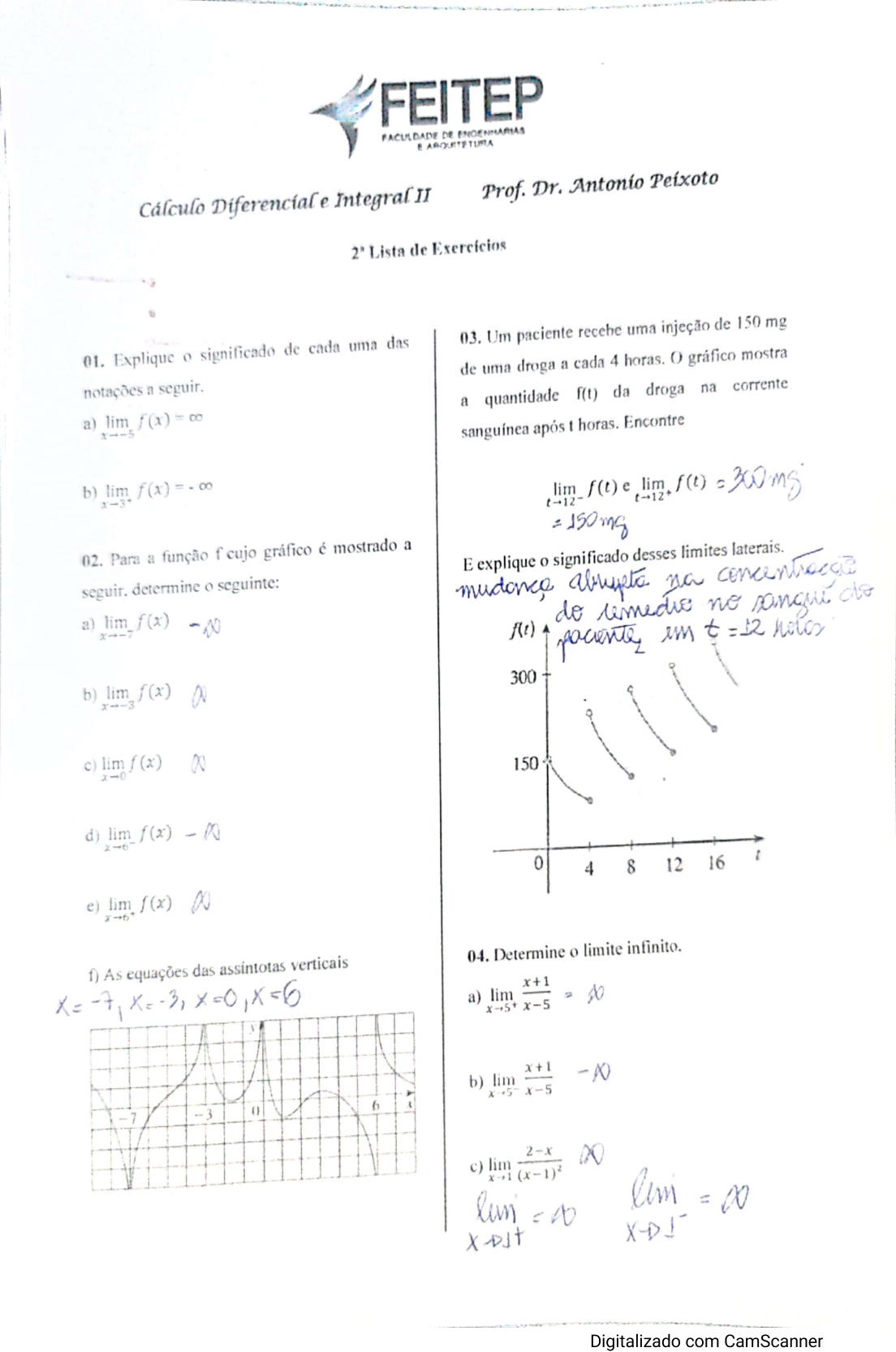 2ª Lista De ExercÍcios Calculo Ll Respostas Cálculo Ii
