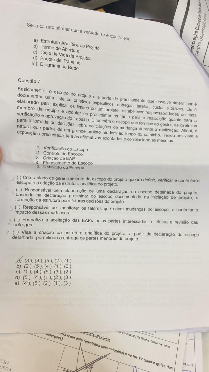 Prova de gestão de projetos - Gestao de Projetos L Prova de gestão de projetos - Gestao de Projetos L