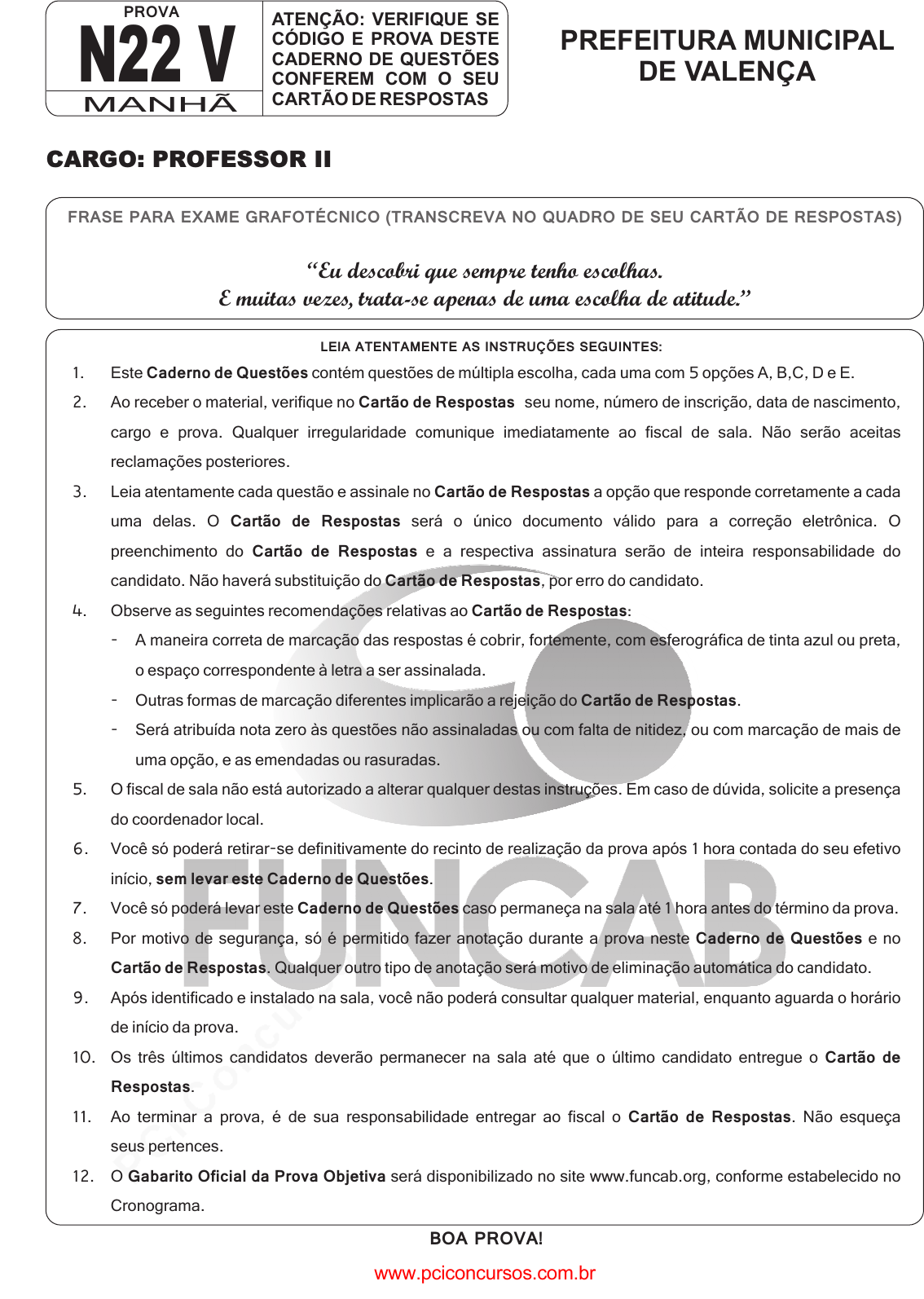 Prova Pref. ValençaRJ - FUNCAB - 2012 - para Professor II.pdf - Provas ...