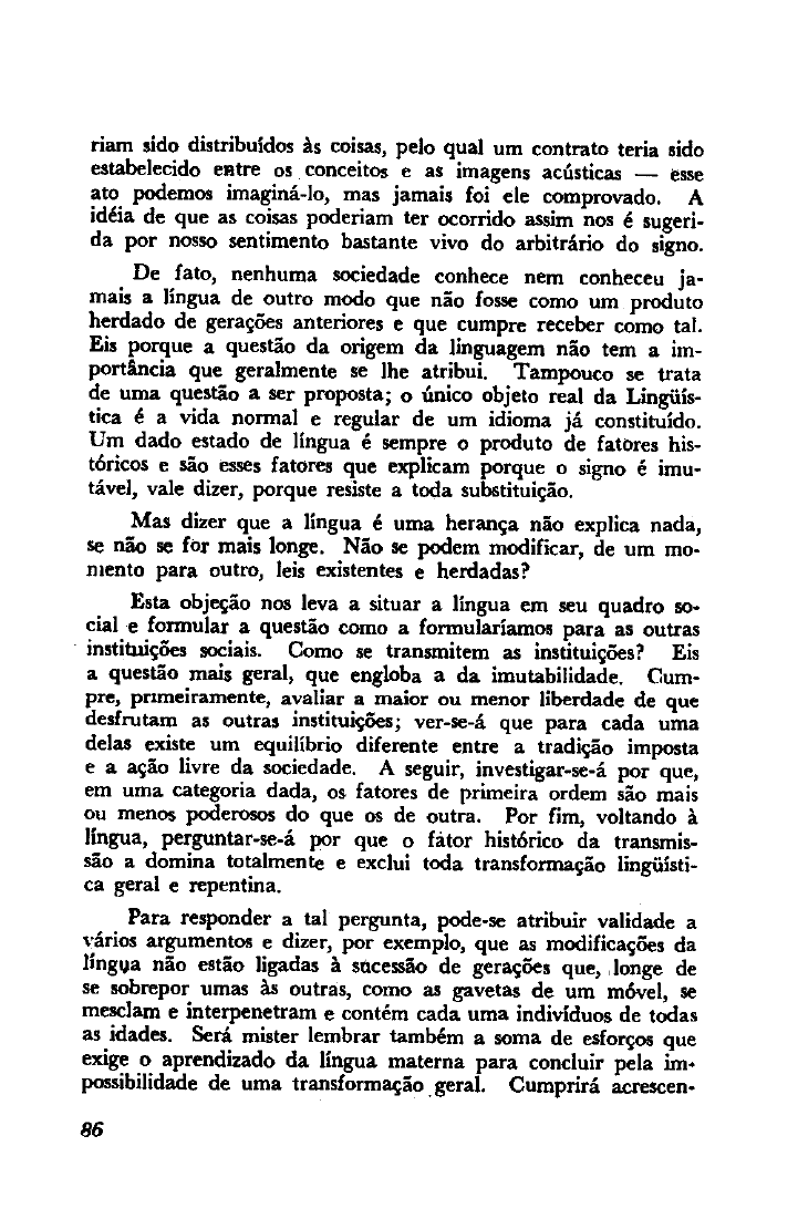 SAUSSURE, Ferdinand Primeira Parte Capítulo II Imutabilidade e ... SAUSSURE, Ferdinand Primeira Parte Capítulo II Imutabilidade e ...