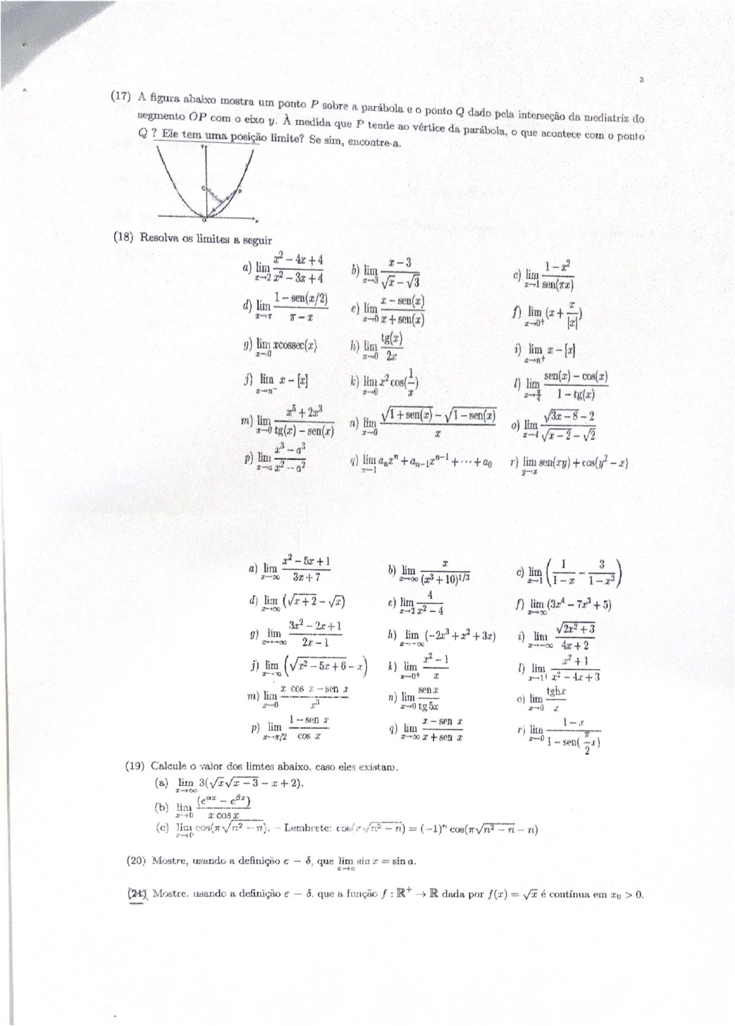 Lista De Exercício Com Resolução De Limite Continuidade Derivada E
