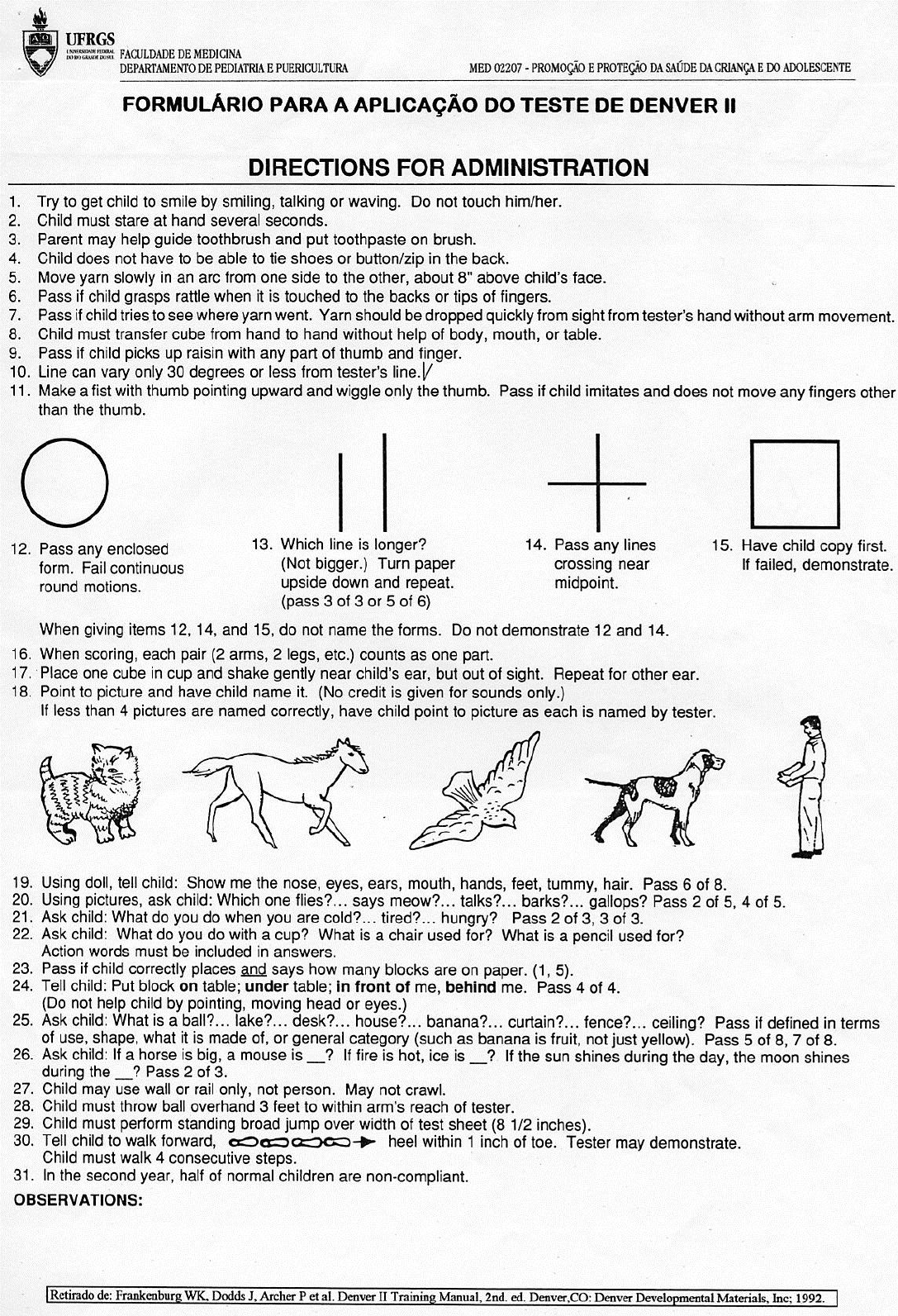 DENVER - formulário (em inglês) - Terapia Ocupacional Pediátrica