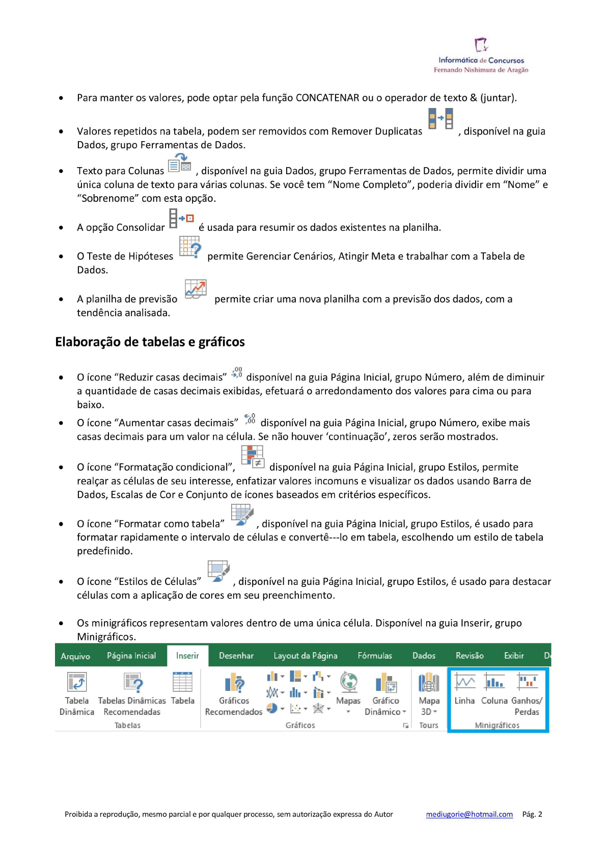 03 - Excel 2016 - Resumo - Informática I