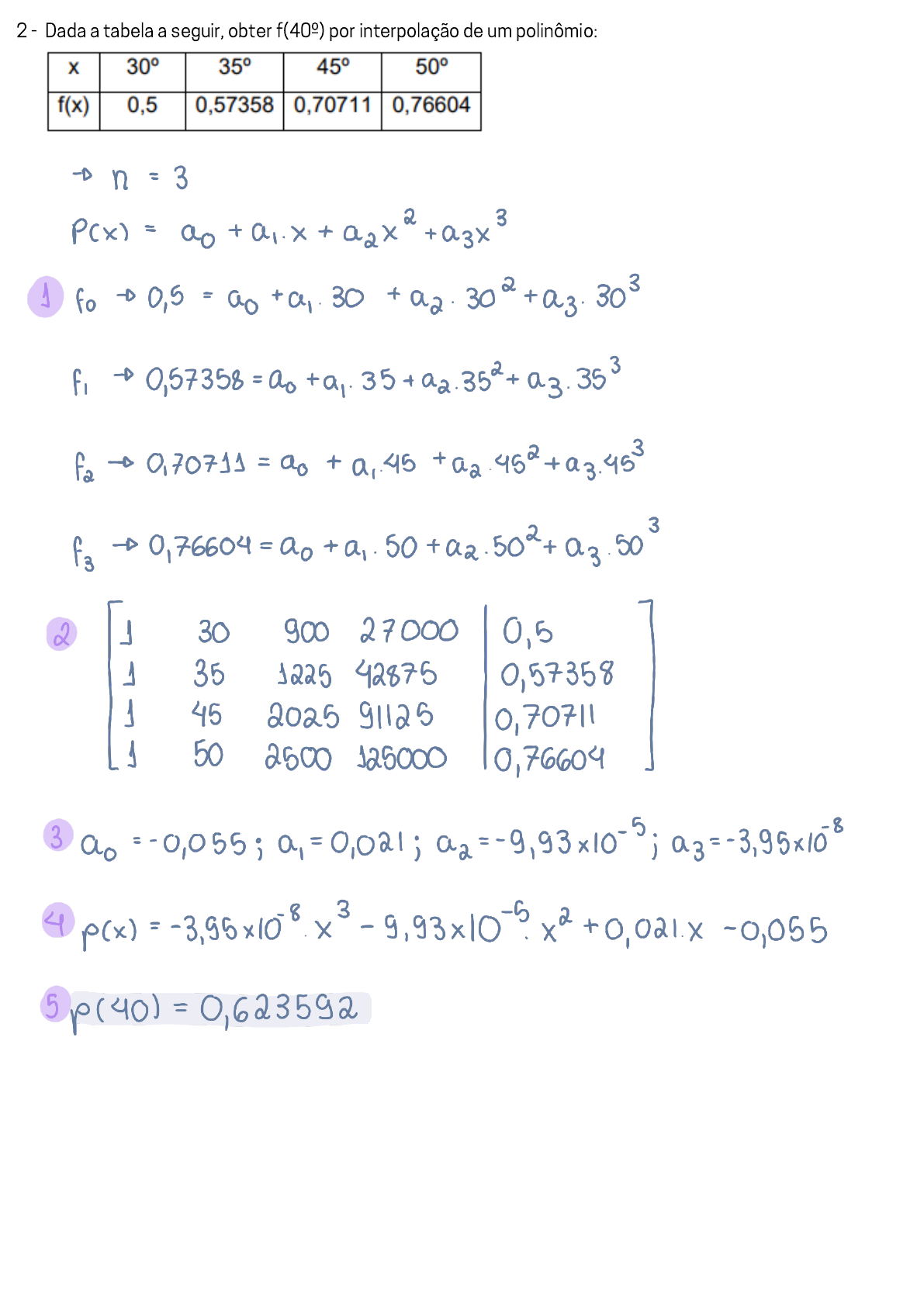 [Resolvida]Lista de exercício de Interpolação - Álgebra Linear I