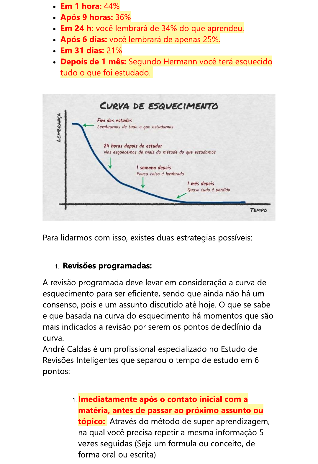 A curva do esquecimento - Técnicas de memorização. - Memorização
