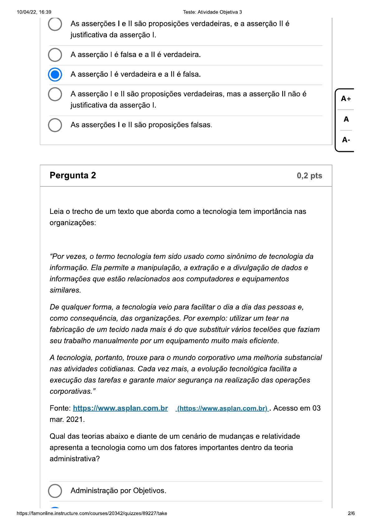 adm moderna e pos moderna ativida objetiva 3 100 - Administração