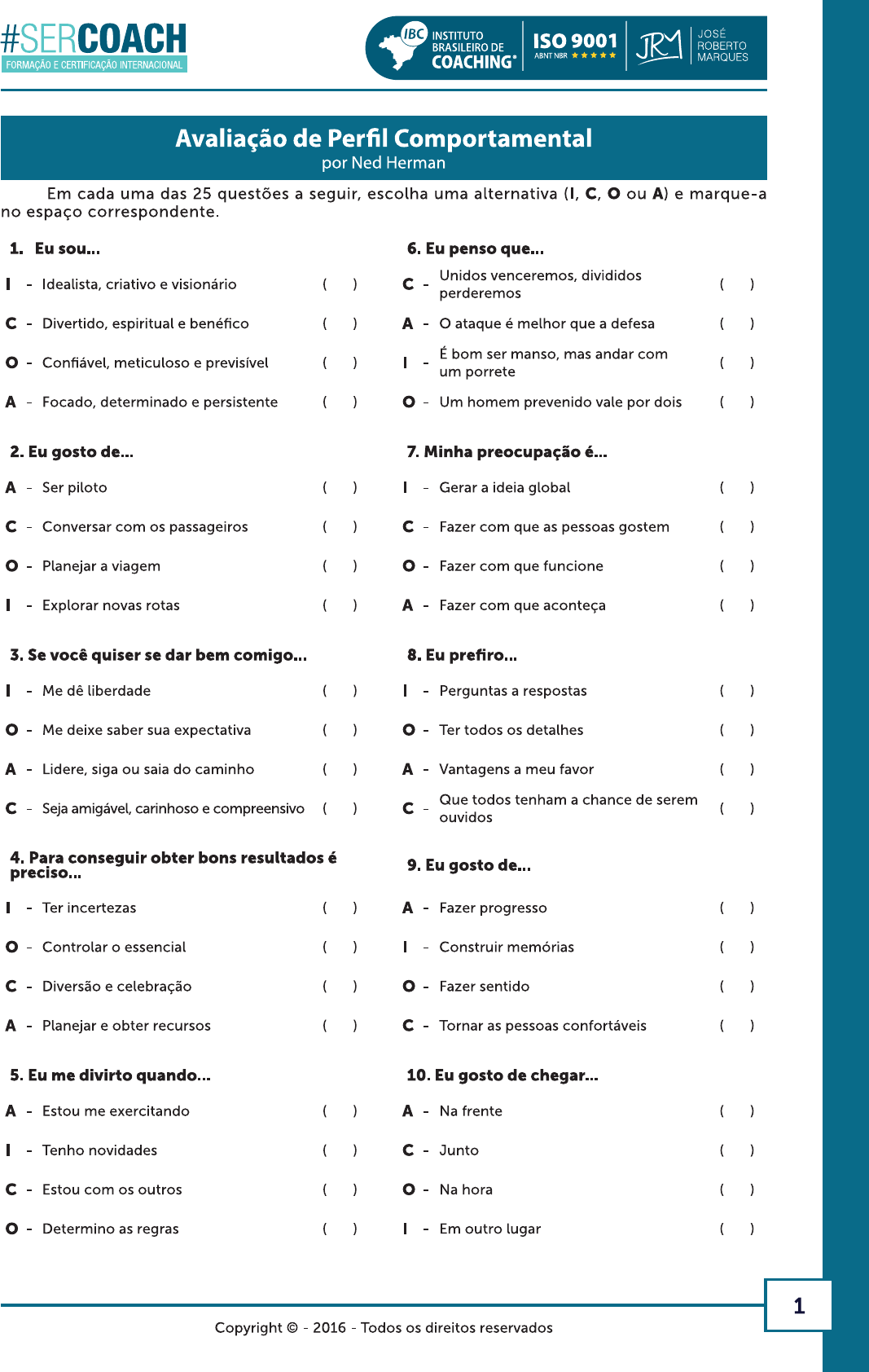 Teste De Perfil Comportamental Grátis Para Imprimir - RETOEDU