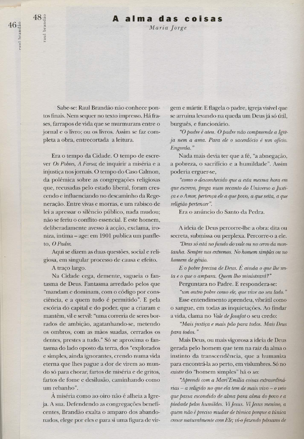 Sobre Raul Brandao Revista LER - Literatura Portuguesa