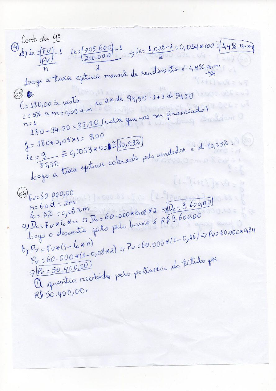 ATIVIDADE AVALIATIVA 1 RESPOSTA - Matemática Financeira