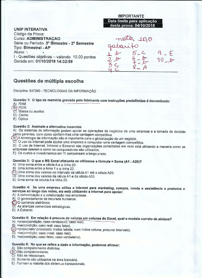 Prova de Tecnologias da Informação 2018 - Tecnologia da Informação