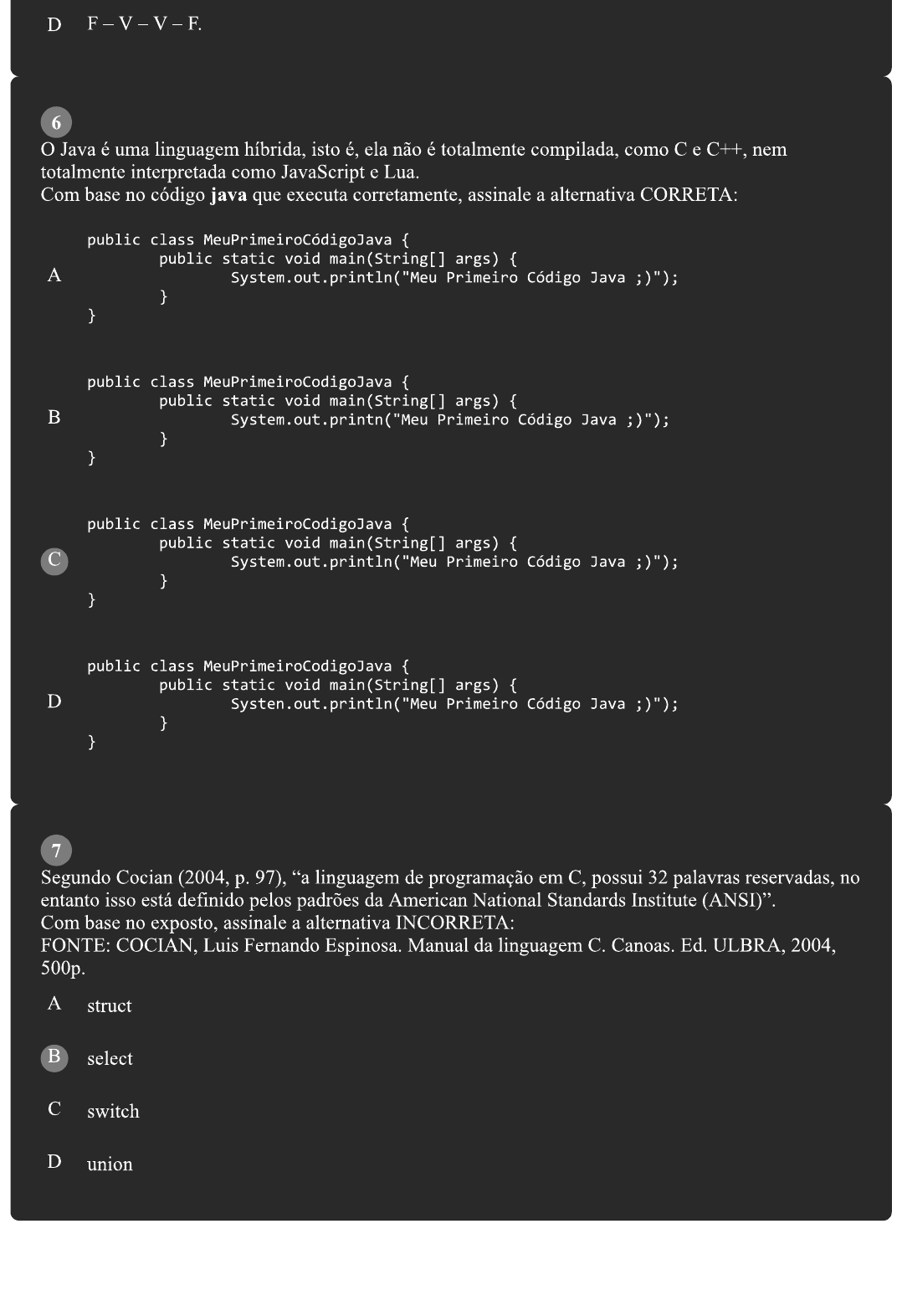 avaliacao I linguagem de programacao e estrutura de dados - Linguagens ...