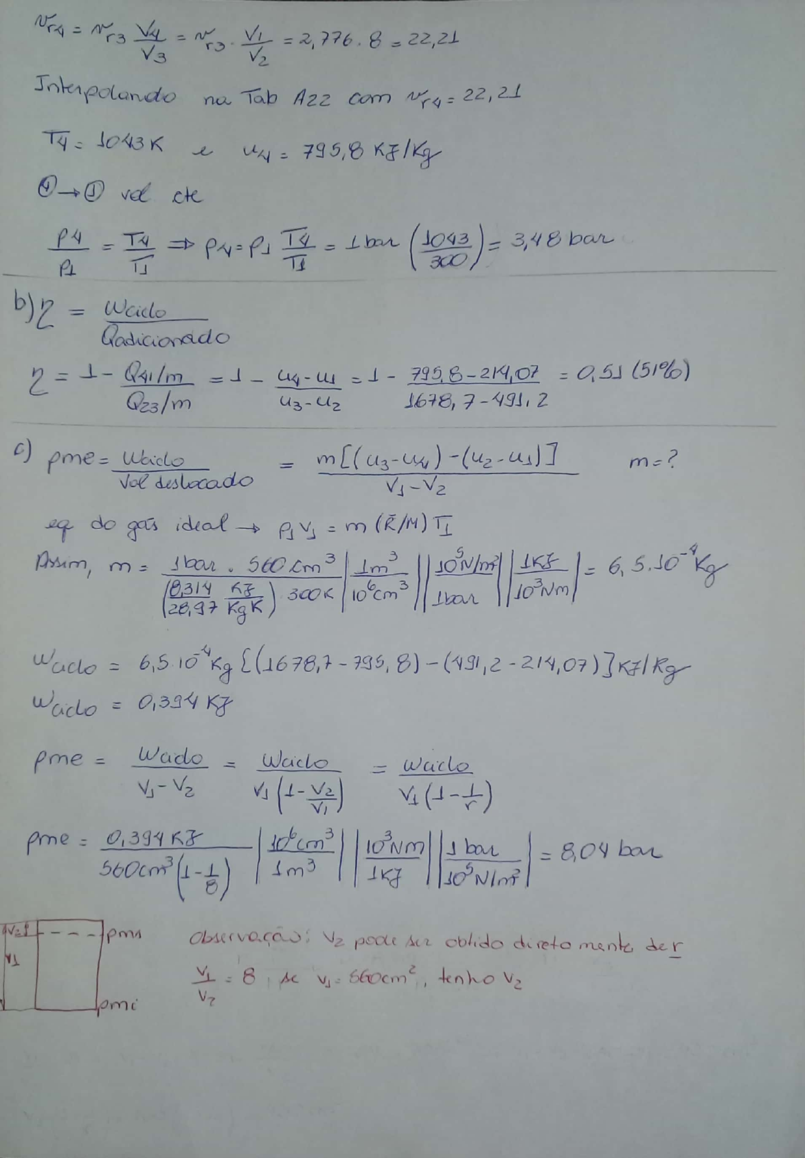 Exercícios Ciclo Otto e Ciclo Diesel - Termodinâmica