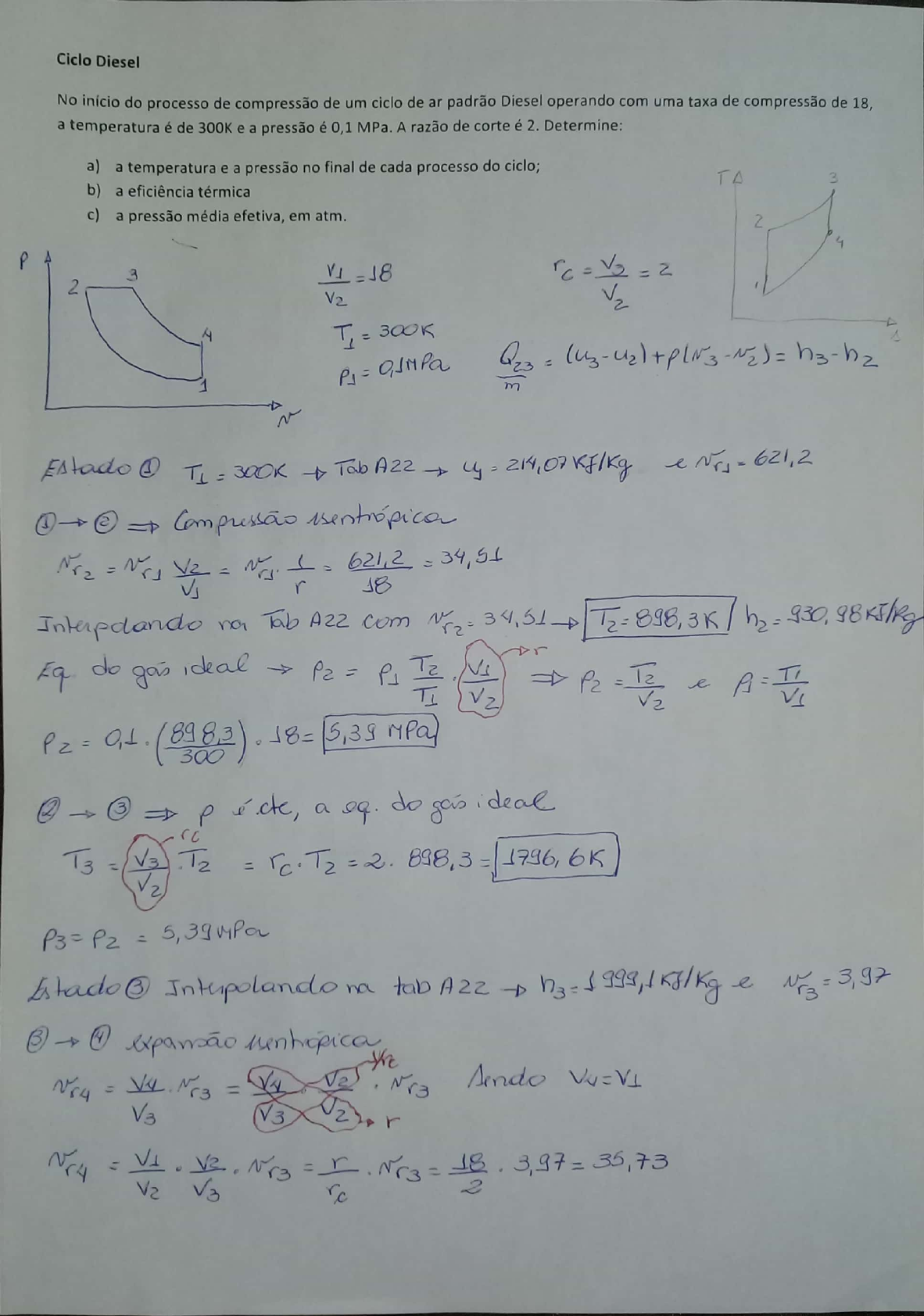 Exercícios Ciclo Otto e Ciclo Diesel - Termodinâmica