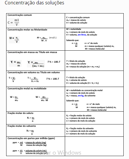 formulas de concentraçoes - Química