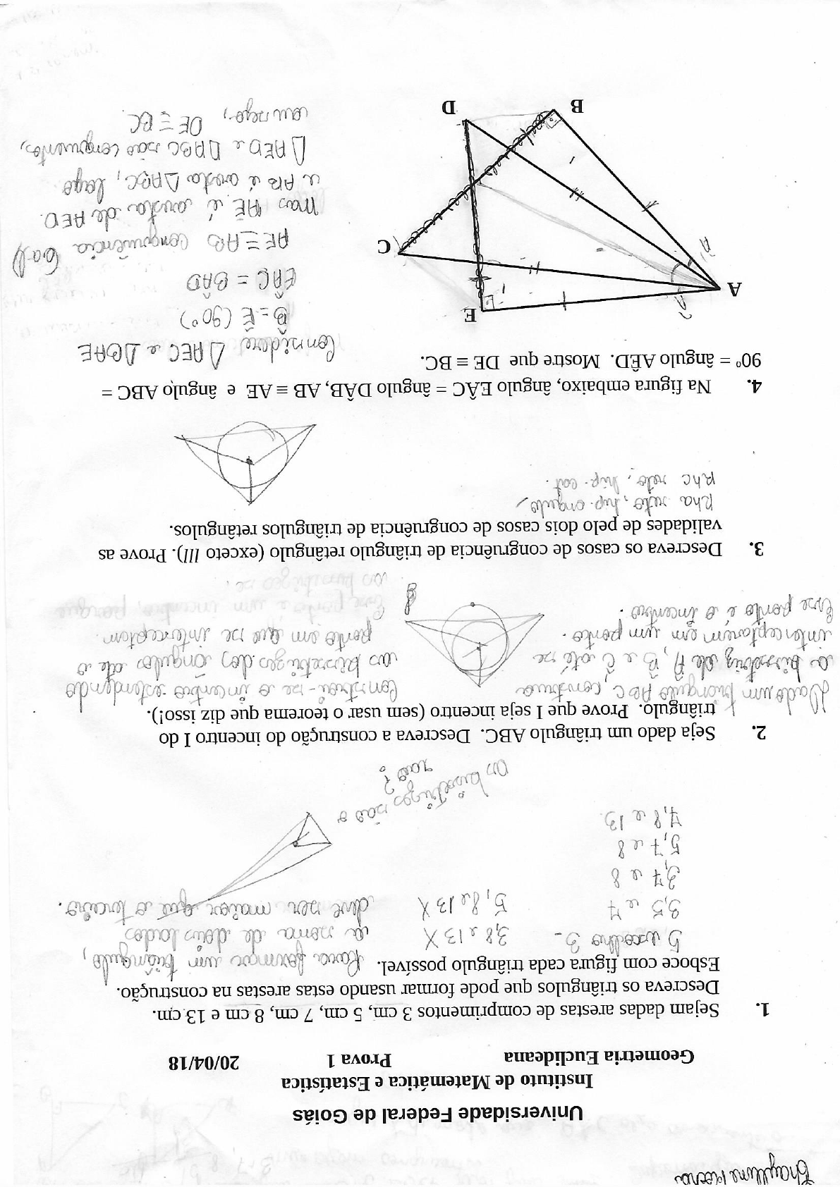prova de geometria euclidiana, professor bryon - Geometria Euclidiana
