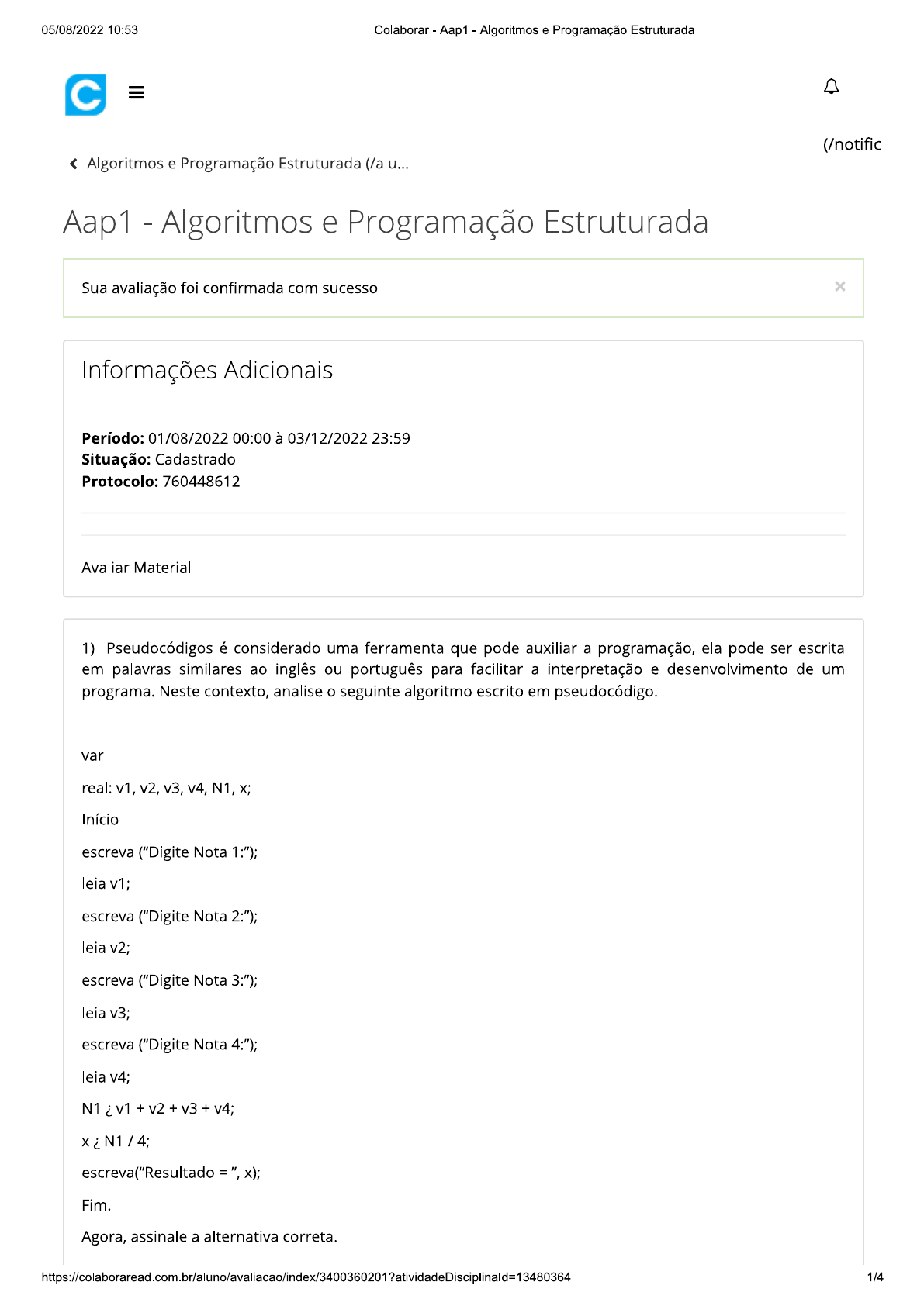 Aap1 - Algoritmos e Programação Estruturada - Programação Estruturada