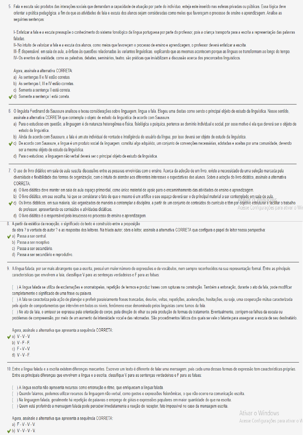 prova de portugues avaliaçao II - Provas