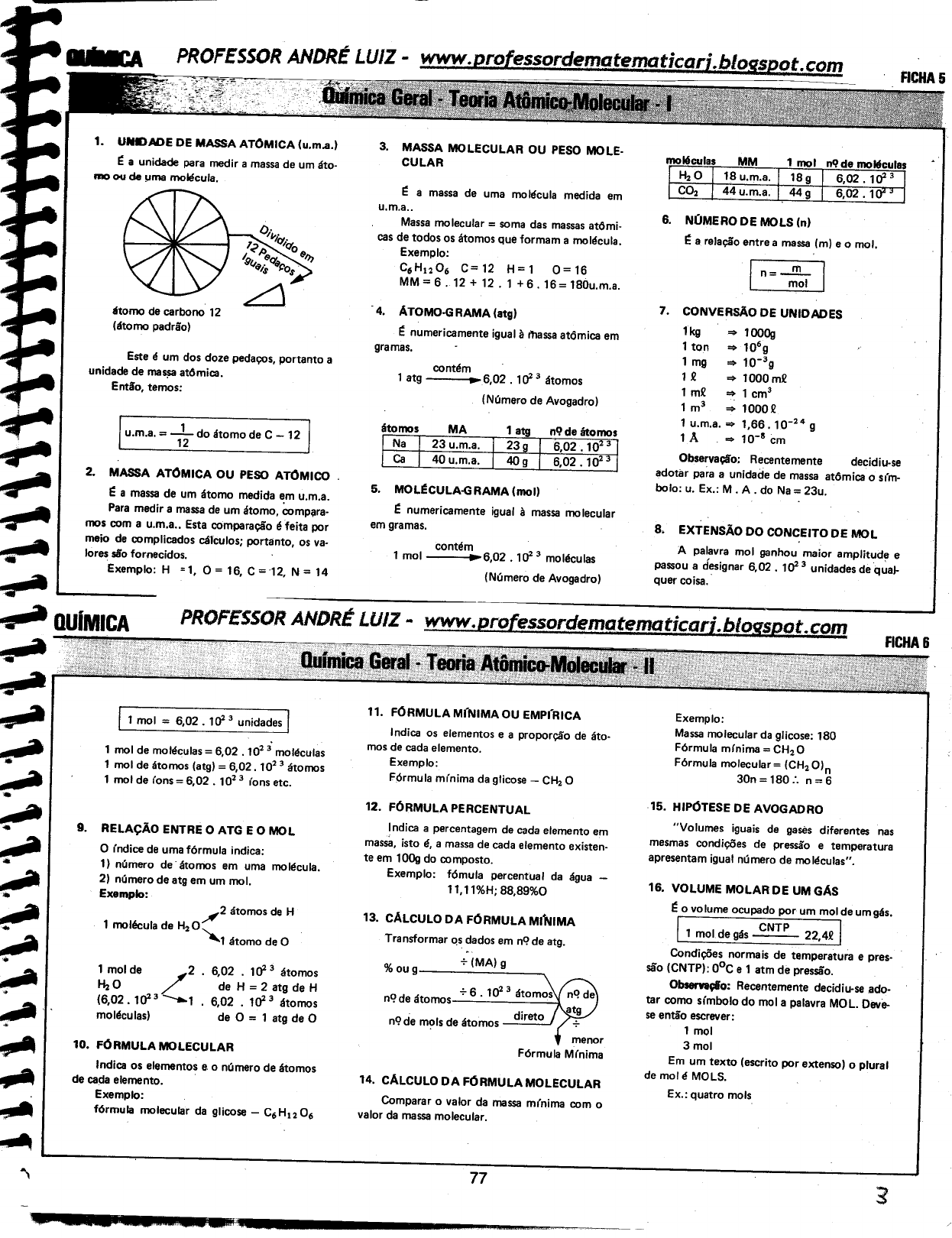 TODAS AS FÓRMULAS E RESUMO COMPLETO DE QUÍMICA - Química Geral I