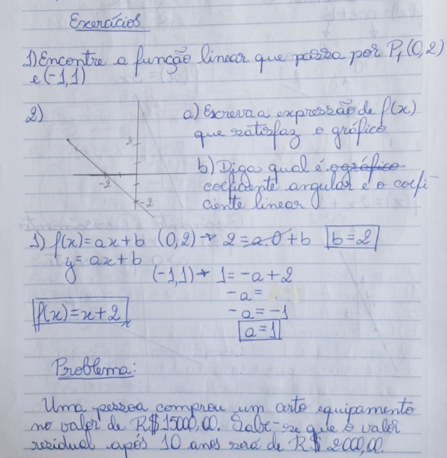 Exercícios Função Linear Cálculo I