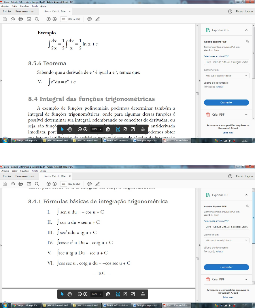 Exemplos importantes integrais - Cálculo II
