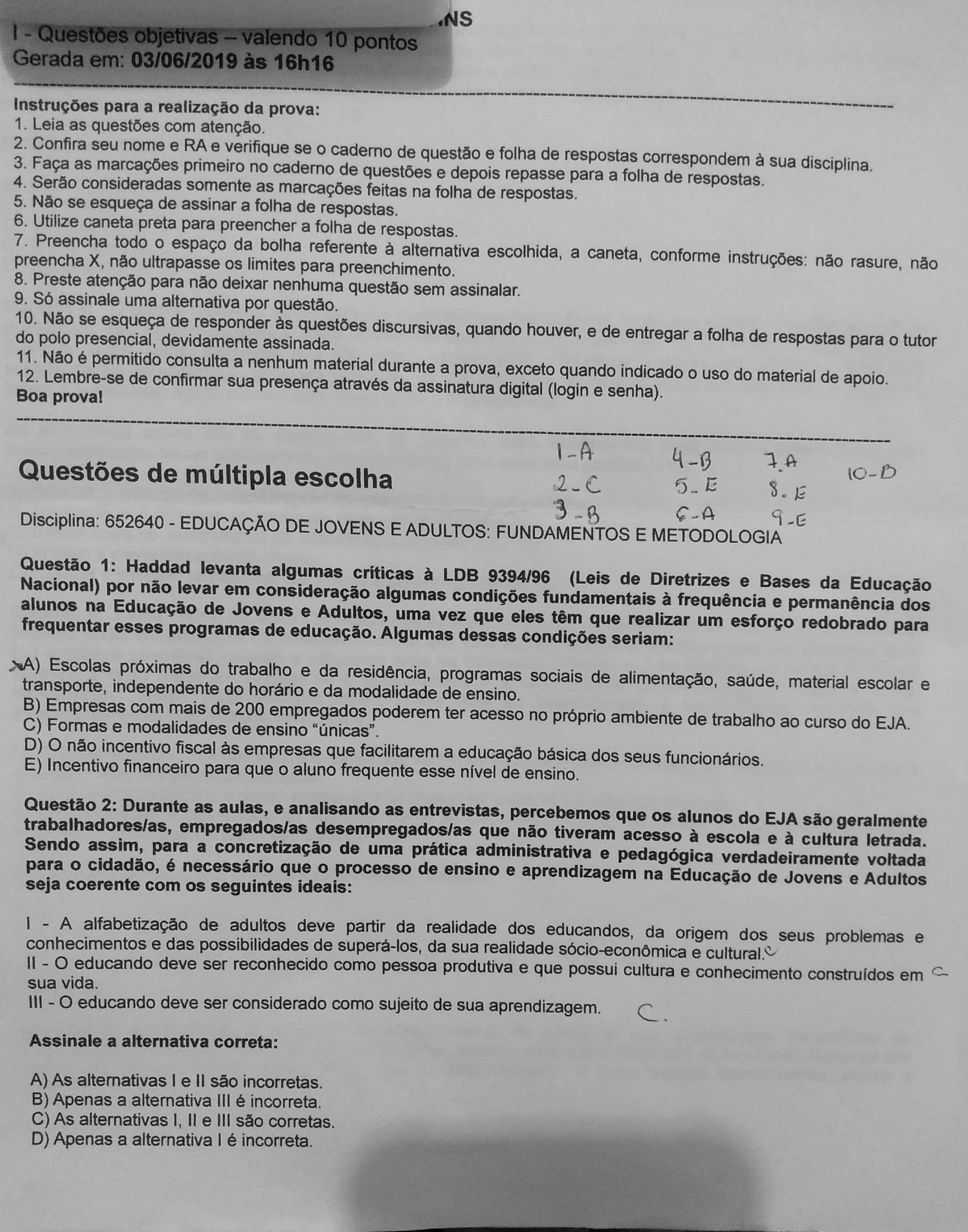 Prova Eja Com Gabarito - LIBRAIN