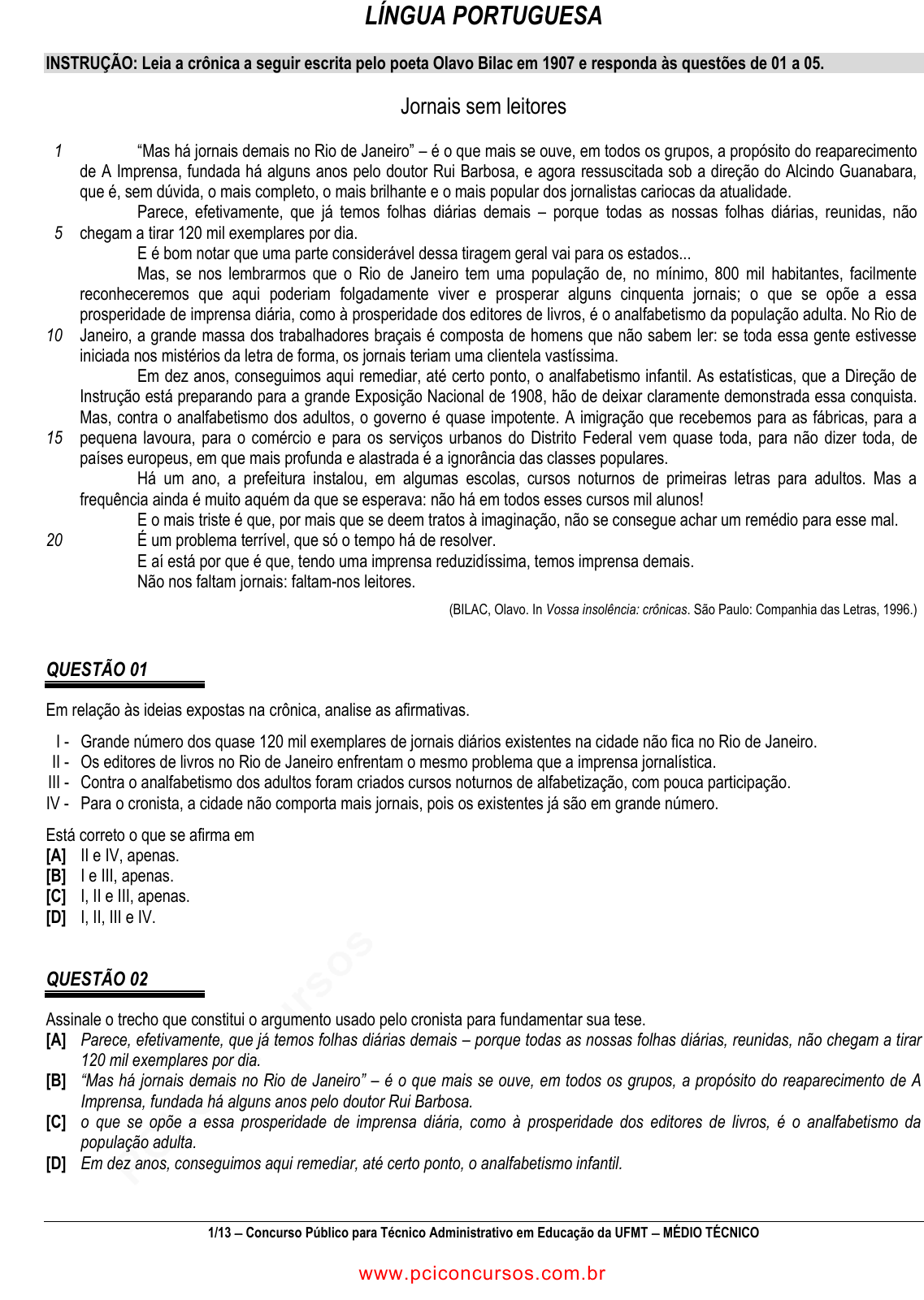 Prova UFMT - UFMT - 2013 - para Técnico em Telecomunicações.pdf ...