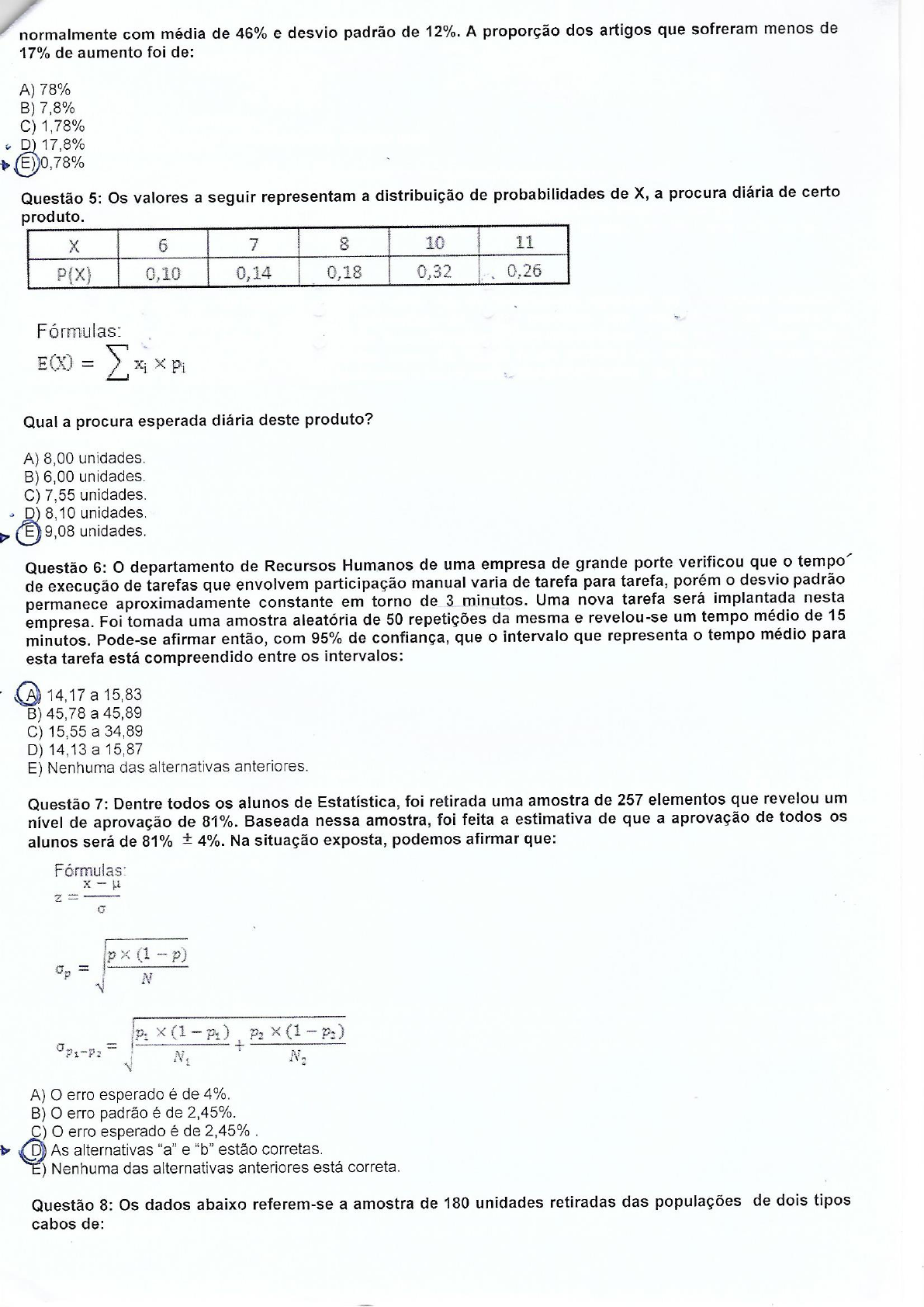 PROVA ESTATÍSTICA APLICADA GABARITO OFICAL UNIP - Estatística Aplicada PROVA ESTATÍSTICA APLICADA GABARITO OFICAL UNIP - Estatística Aplicada